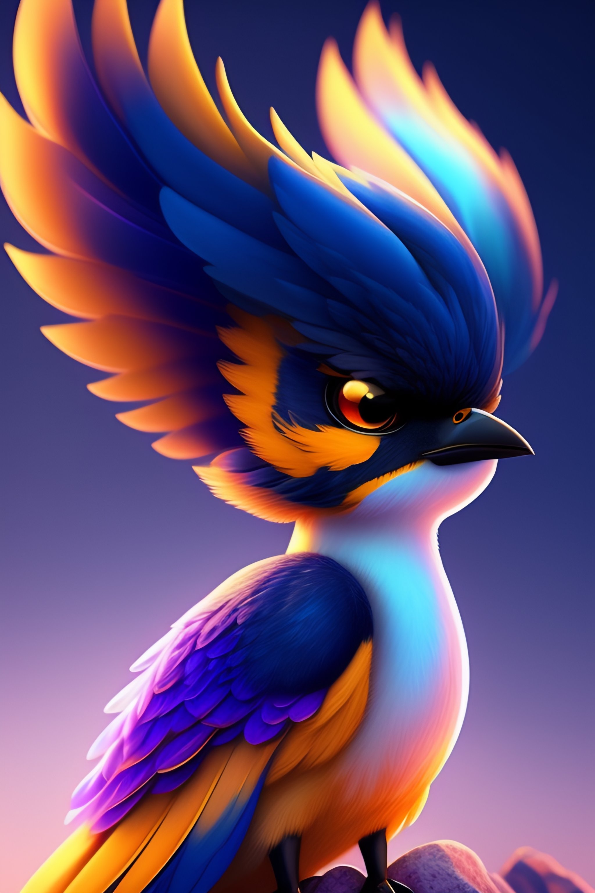 Lexica - A cute phoenix with big eyes and a black beak, it's feathers ...