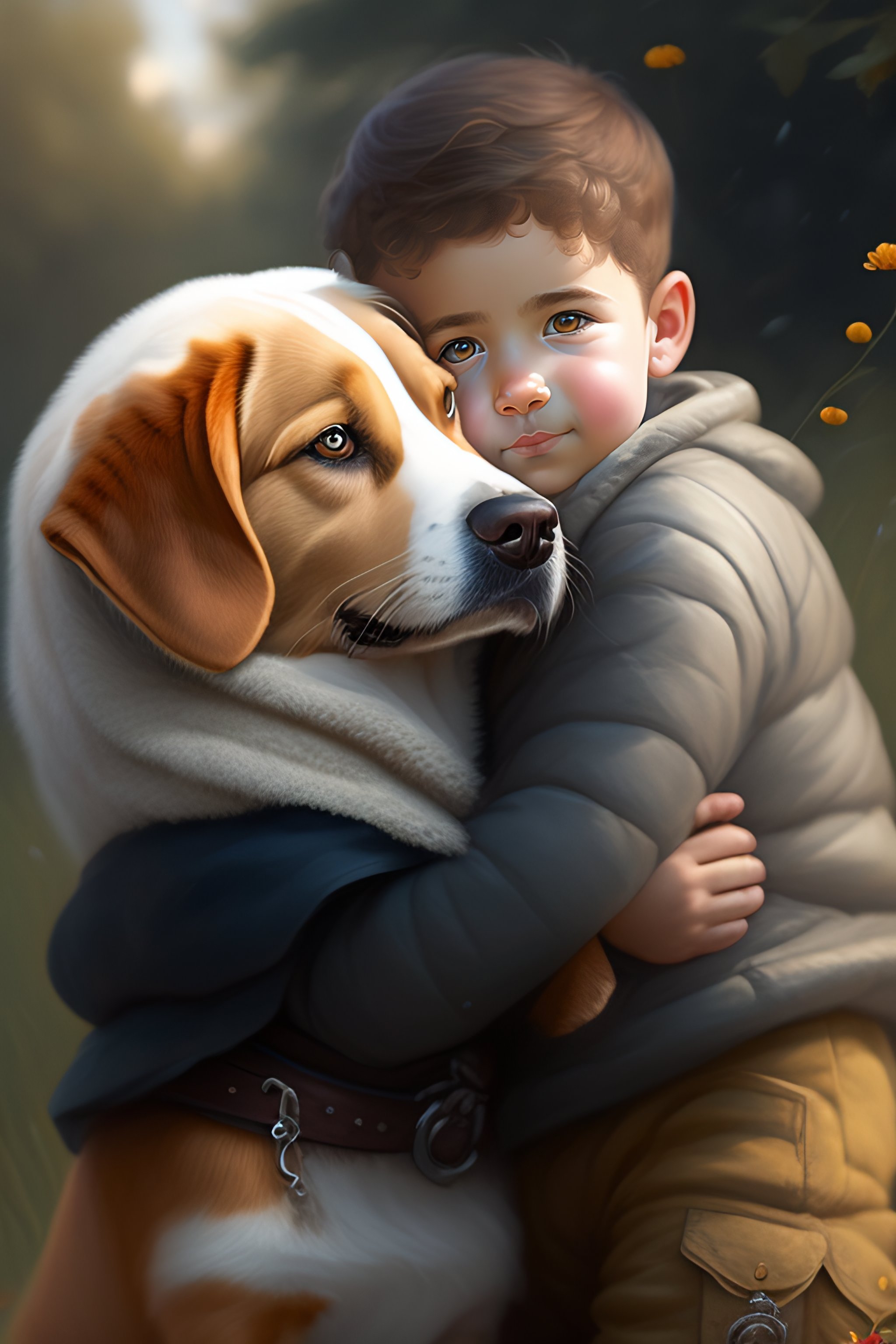 Animated Boy Hugging Dog