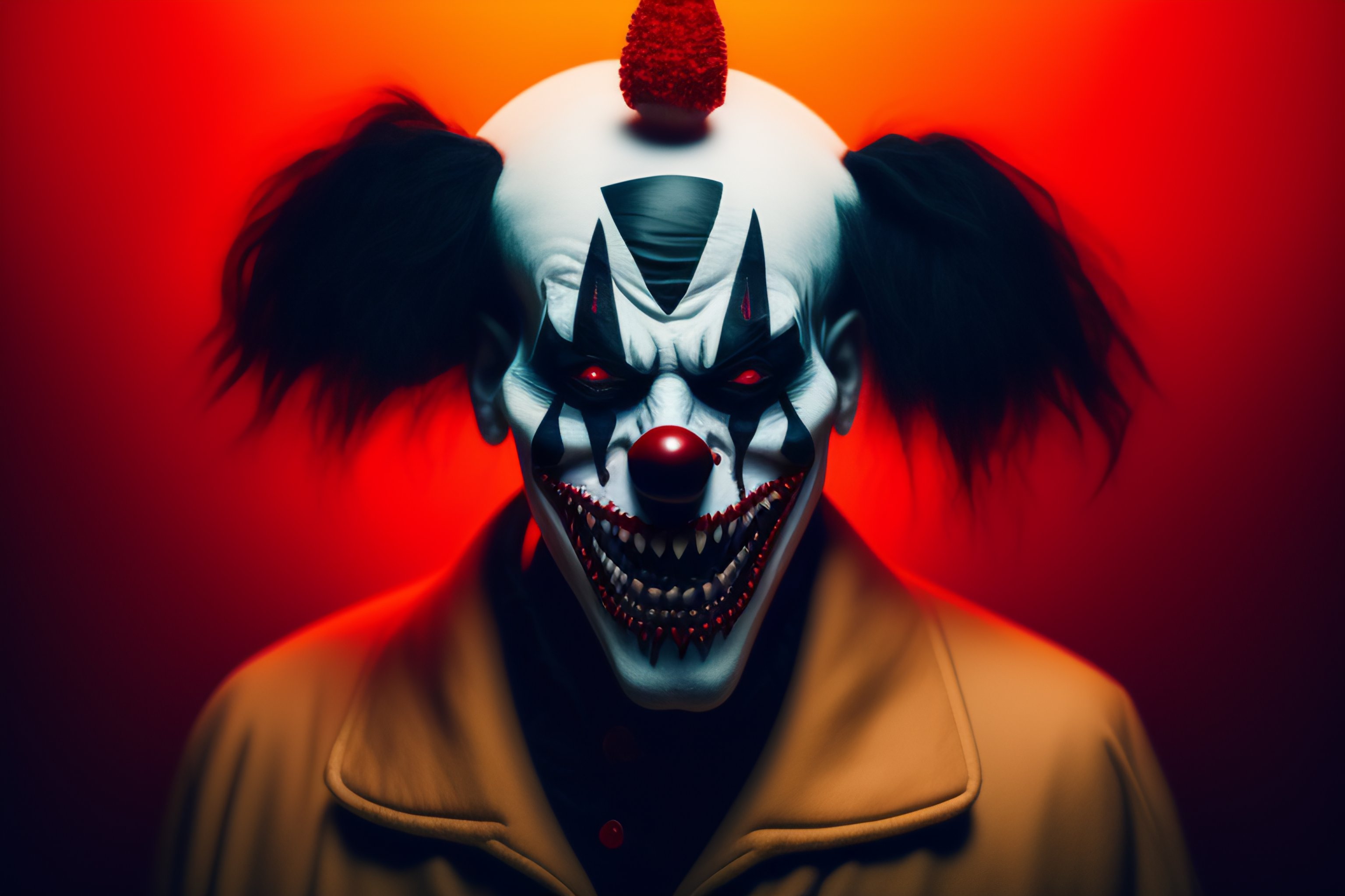 Lexica - Person dressed as a terrifying thin ugly clown with red eyes ...