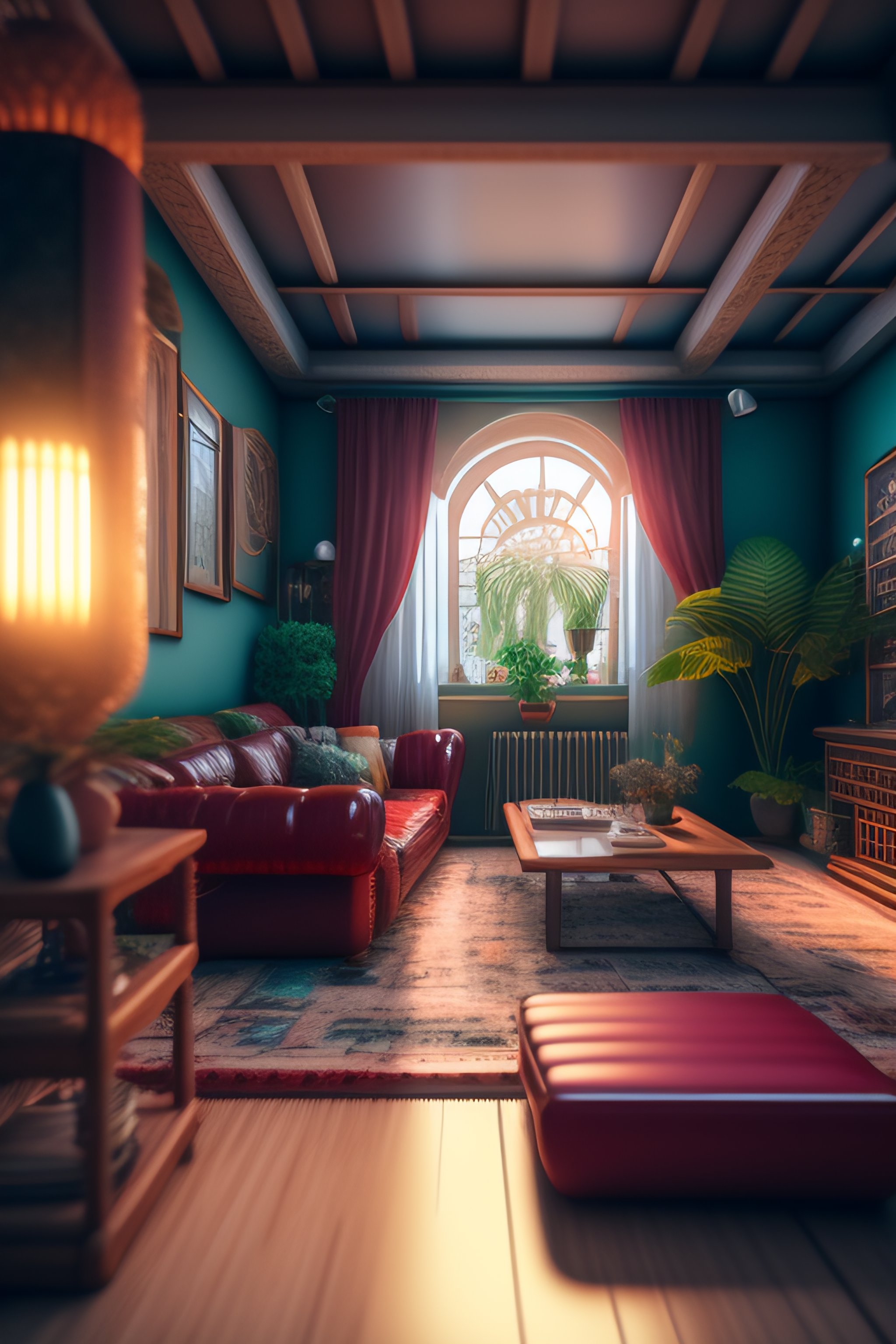 Lexica - Highly detailed interior shot of a messy vintage living room ...