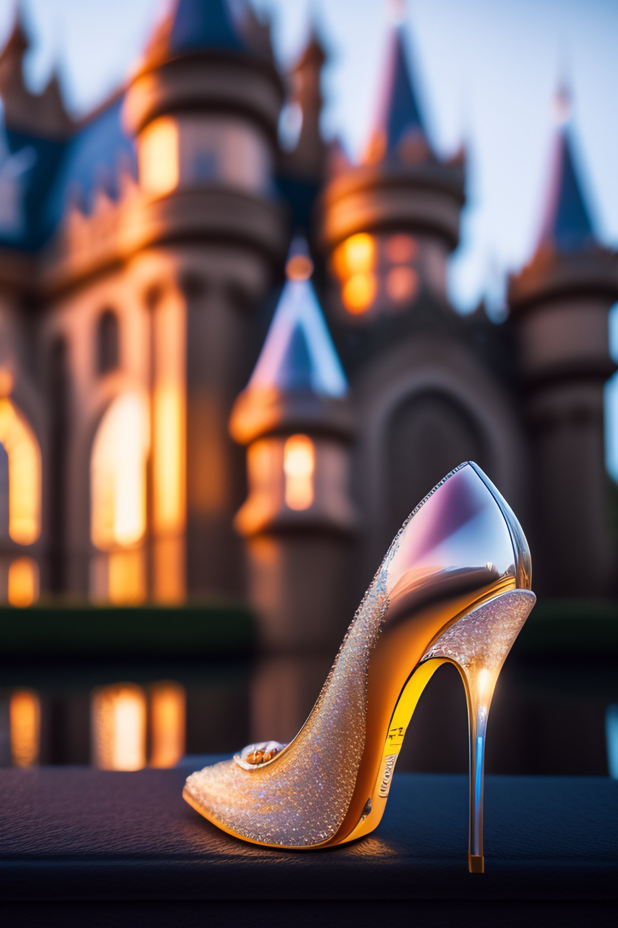 Lexica - Shiny clear high heel shoe in front of a castle, fantasy, 8k ...