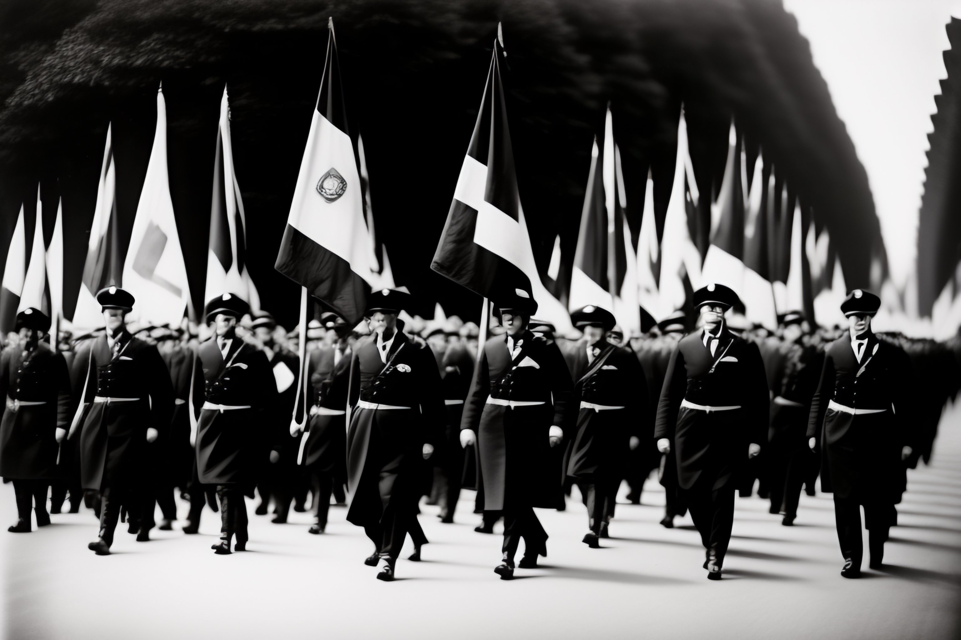 Lexica - Old black and white photo of french communists marching with a ...