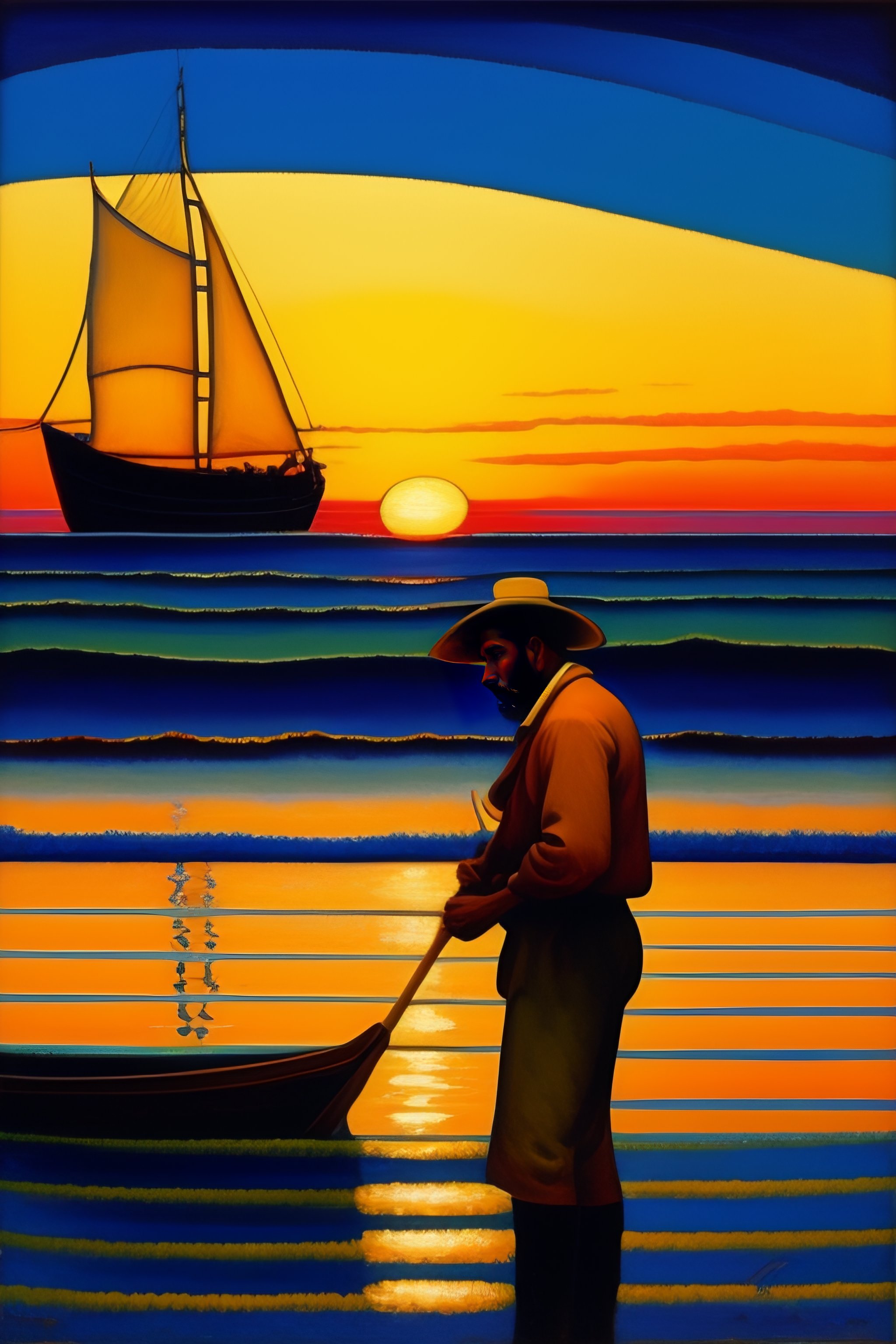 Lexica - Work of art of fishermen fishing next to Alfaro at sunset in a ...