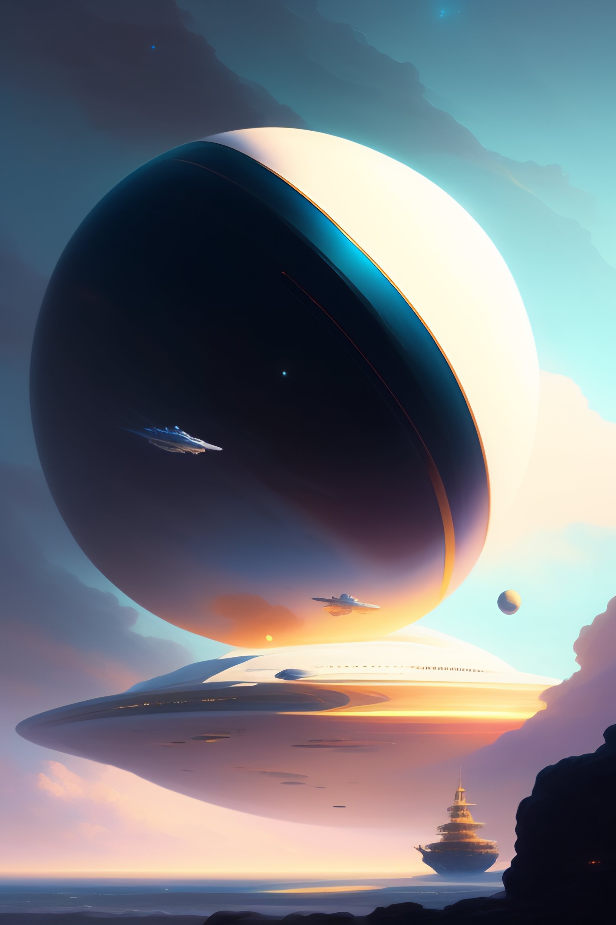 Lexica - A spherical white space stations looms over the ocean by peter ...