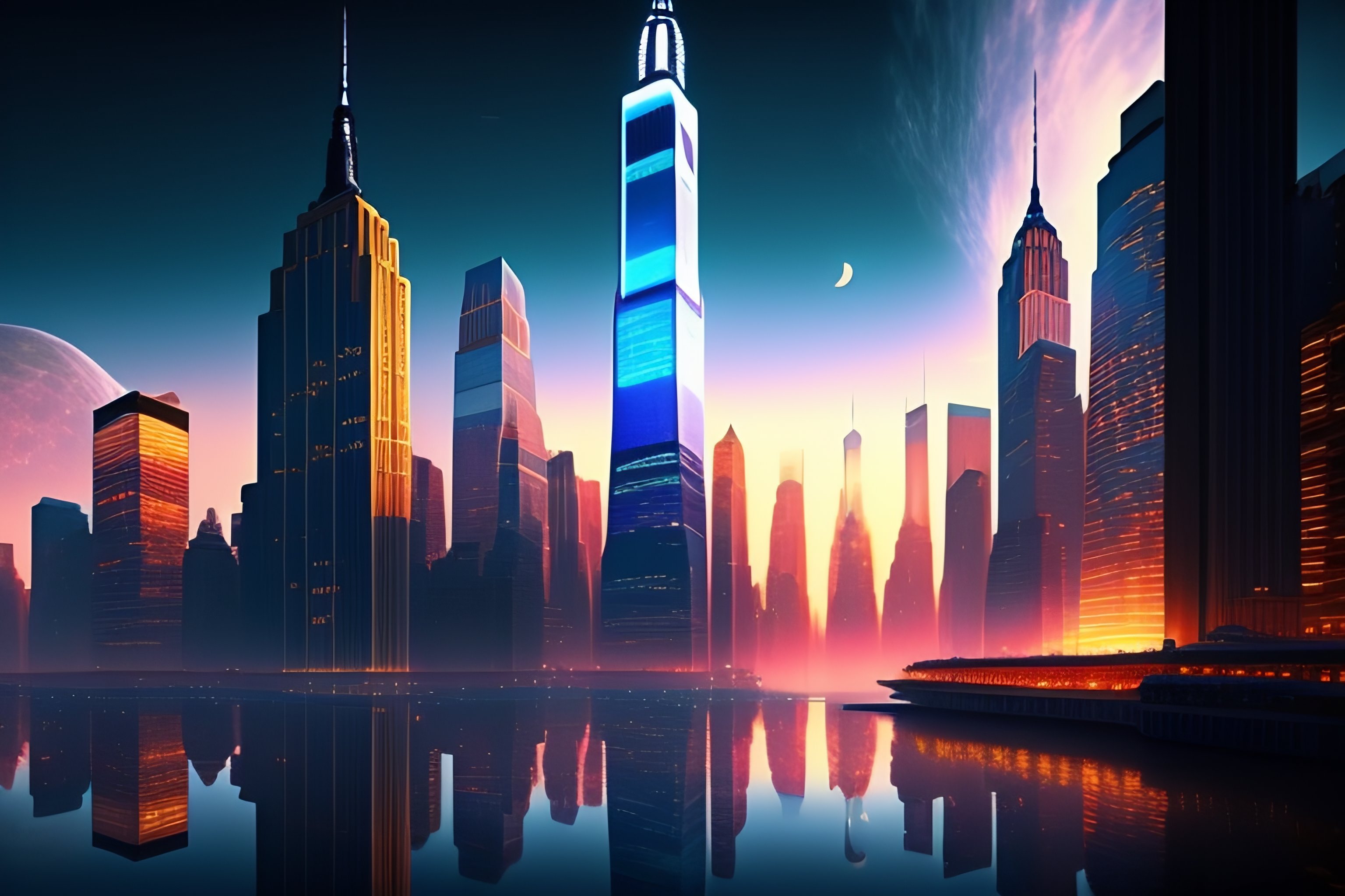 Lexica - New York in the year 2345, hyper detailed, cinematic lighting