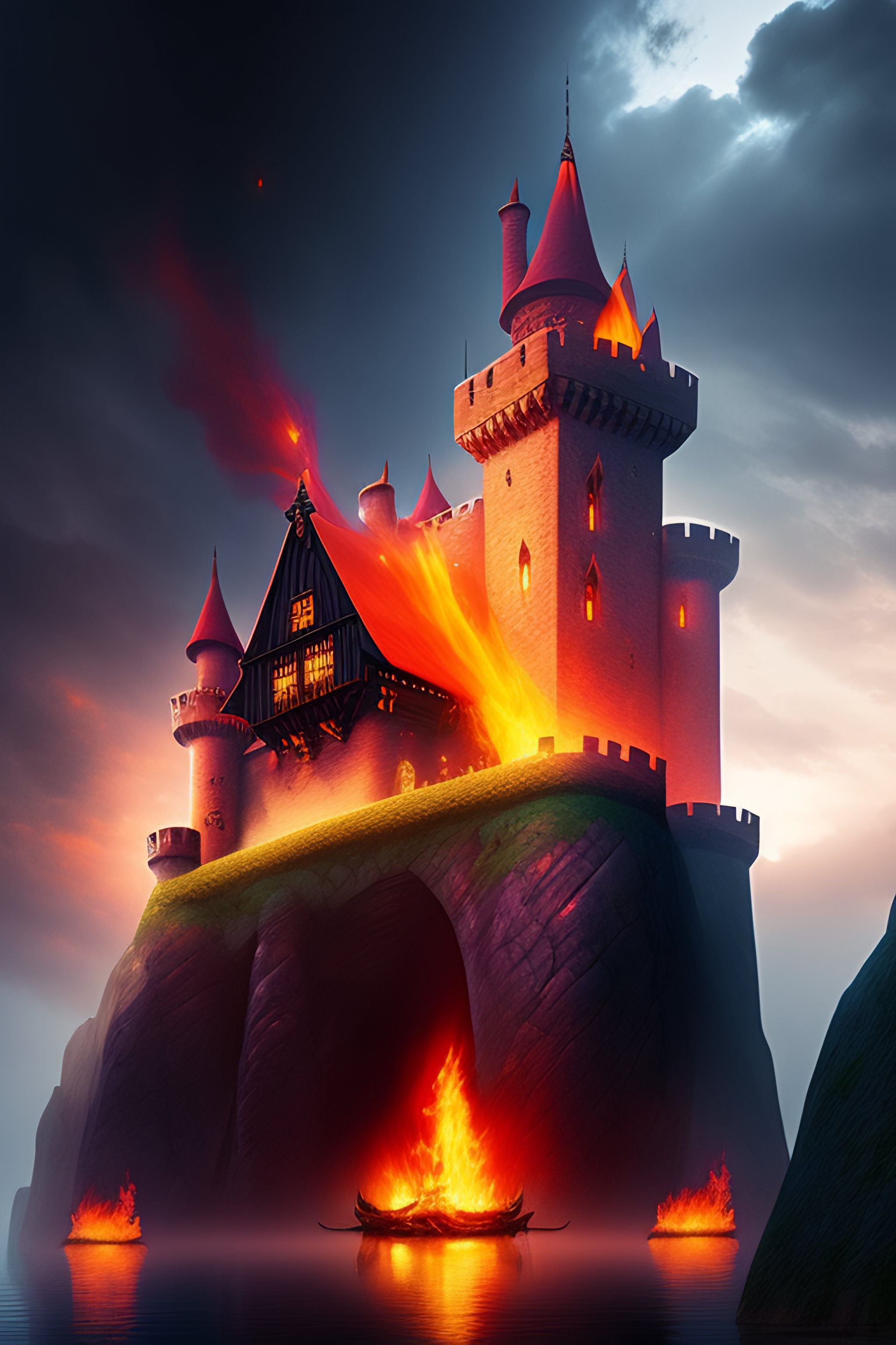 Lexica - An epic castle batle, dragons, medieval, fire, magic, digital art