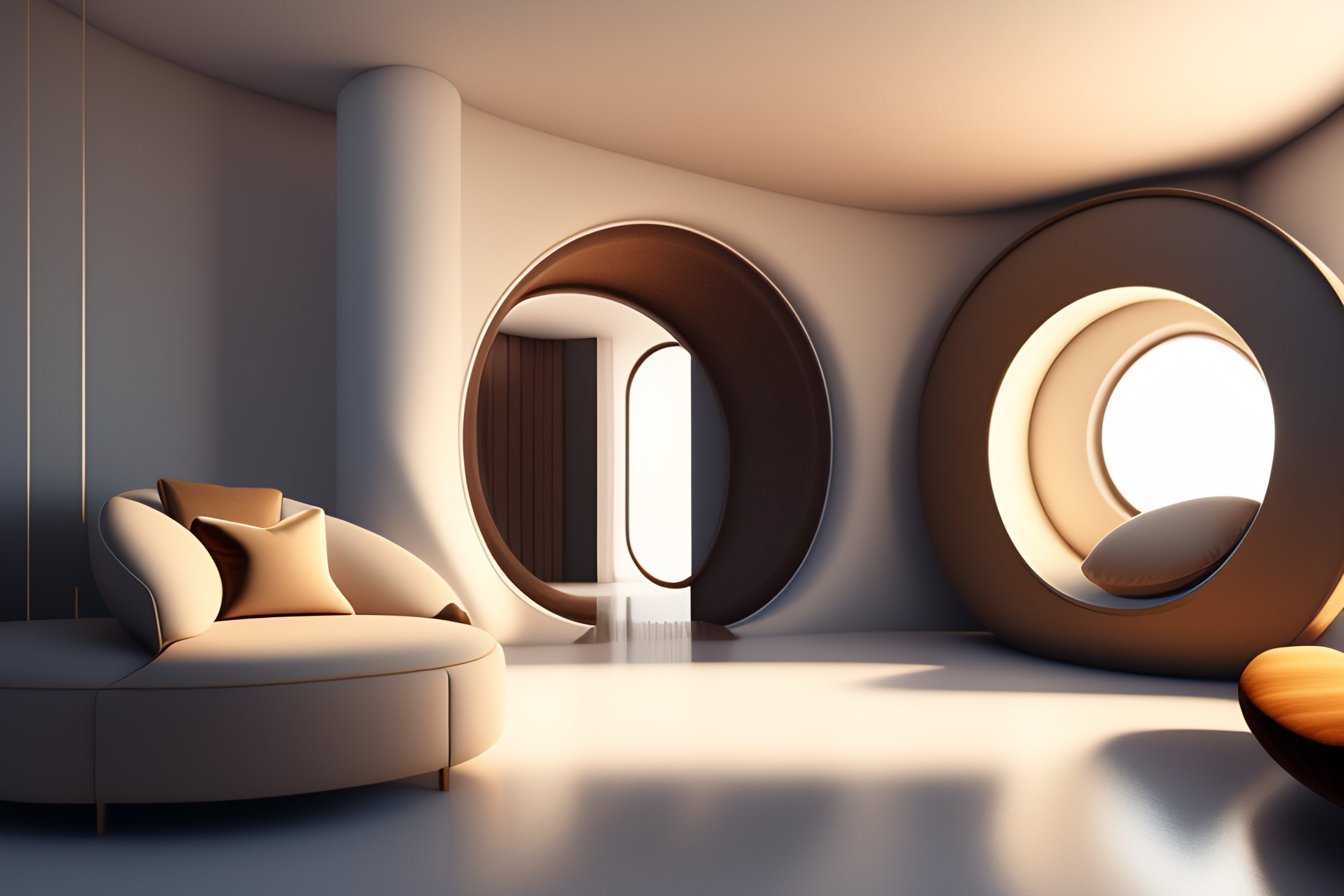 Lexica - 3d render of a liminal space beige and light brown and white ...