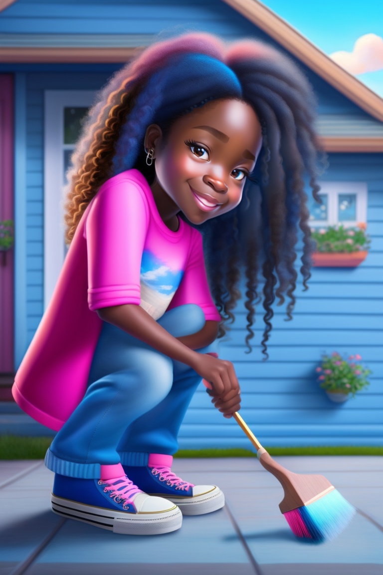 Lexica - Karyn is a little black girl with long curly hair, Karyn has ...