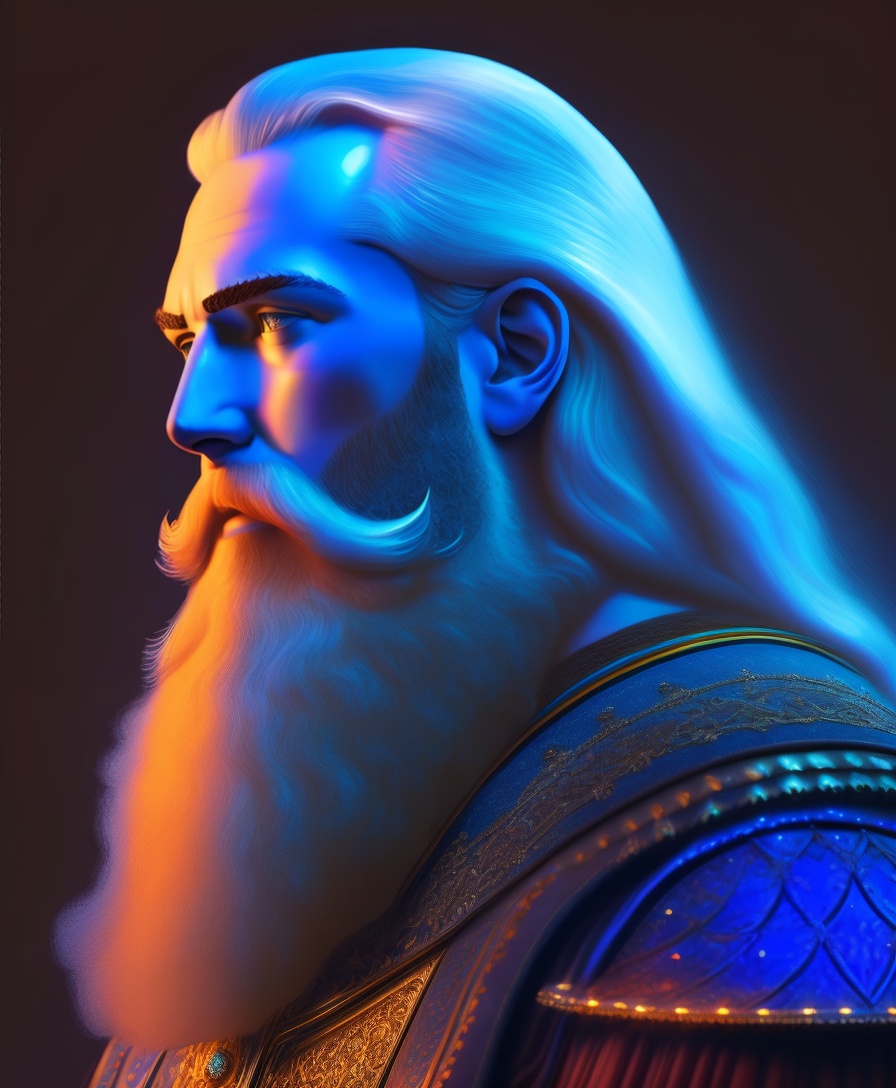 Lexica - An emperor with a long beard and silver eyes seen in profile ...