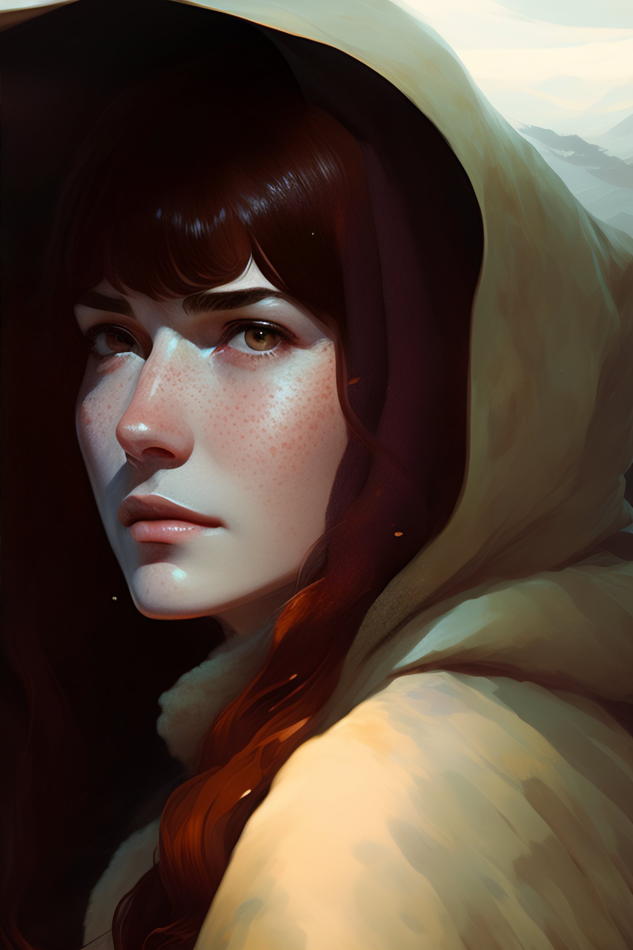 Lexica - (((((freckles))))) wearing a hood Victorian reporter baroque ...