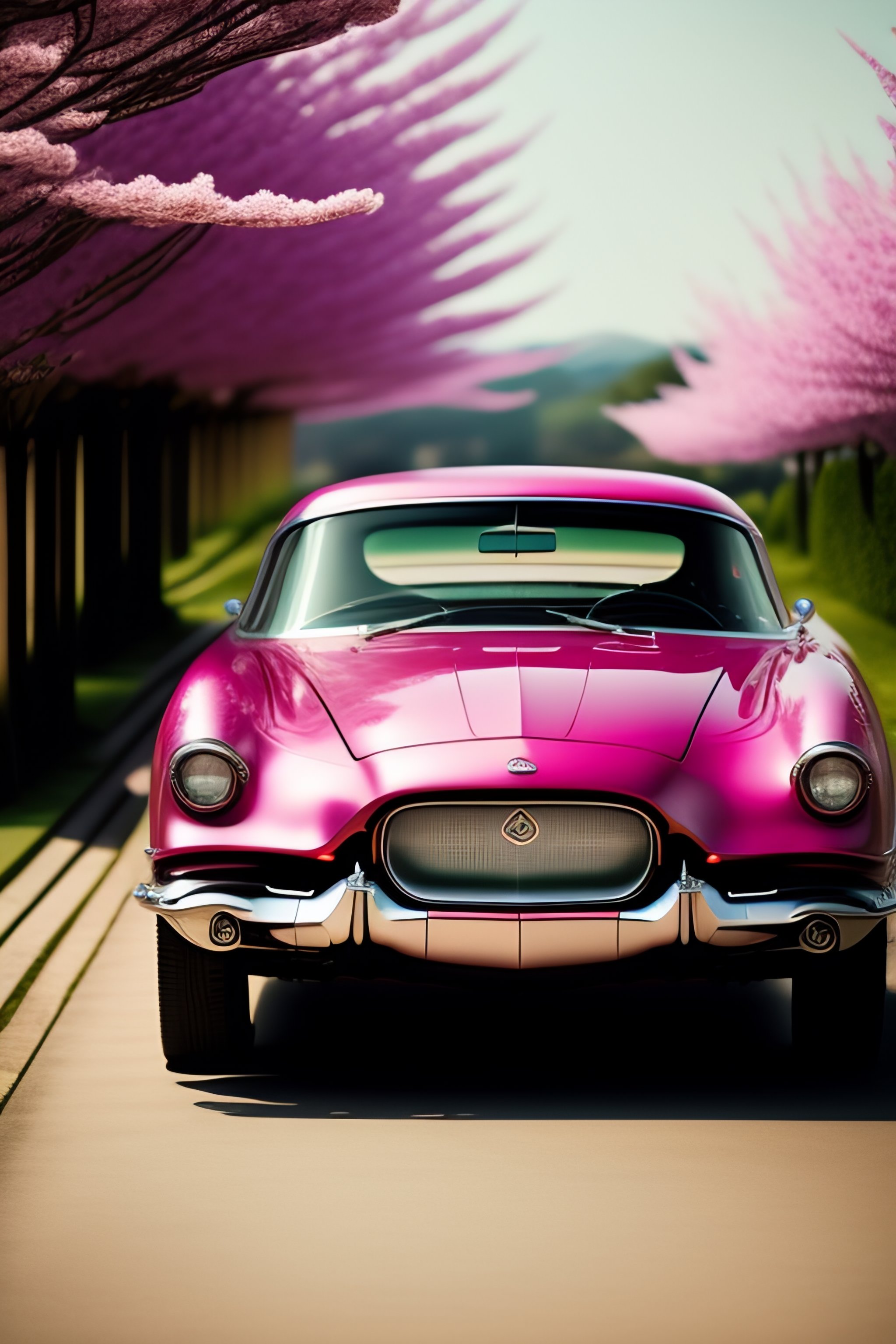 Lexica - Man standing over drift car next to blooming pink blossom tree ...