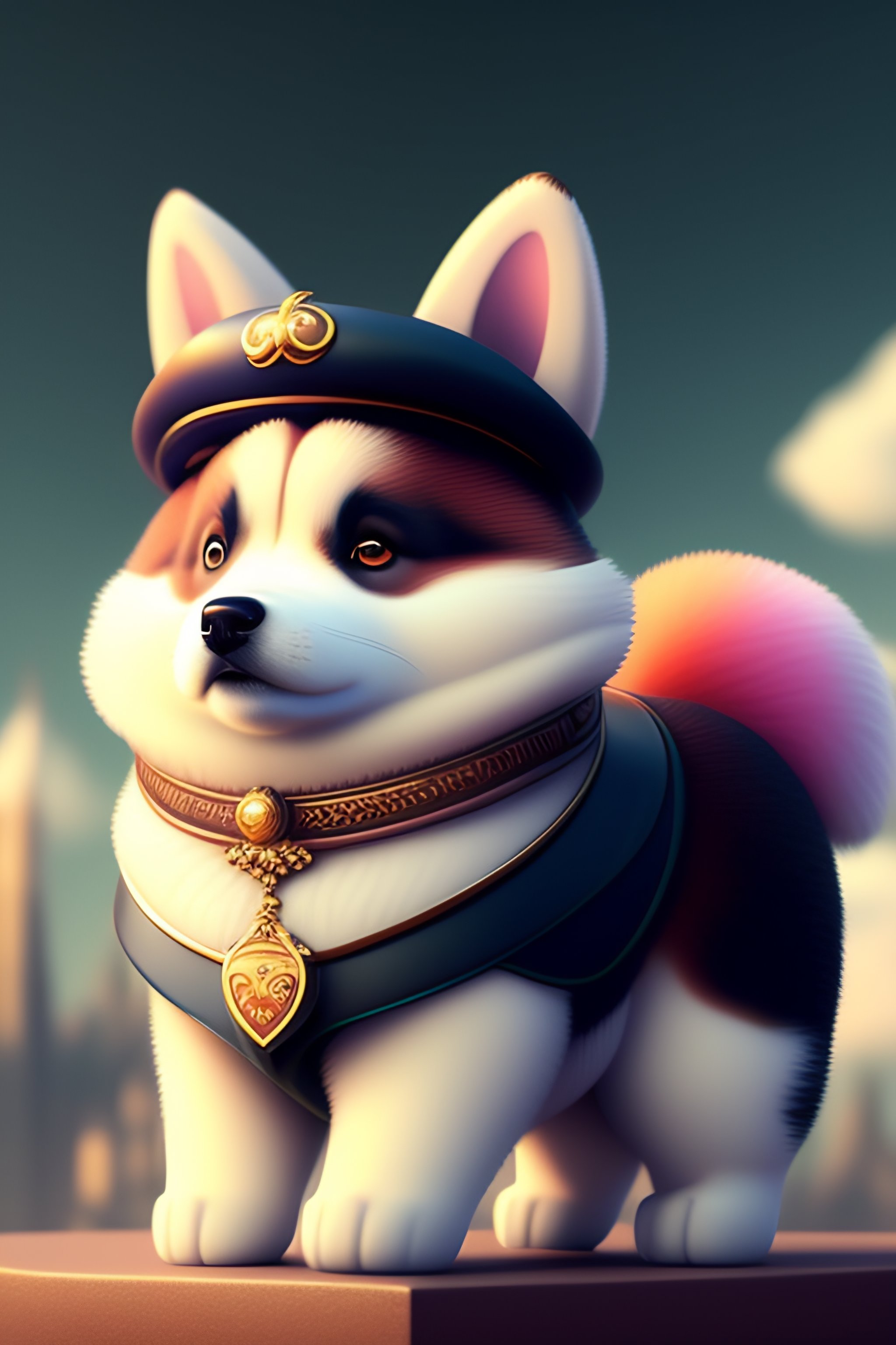 Lexica - CUTE AND ADORABLE CARTOON FLUFFY AKITA INU WITH CAP , FANTASY ...