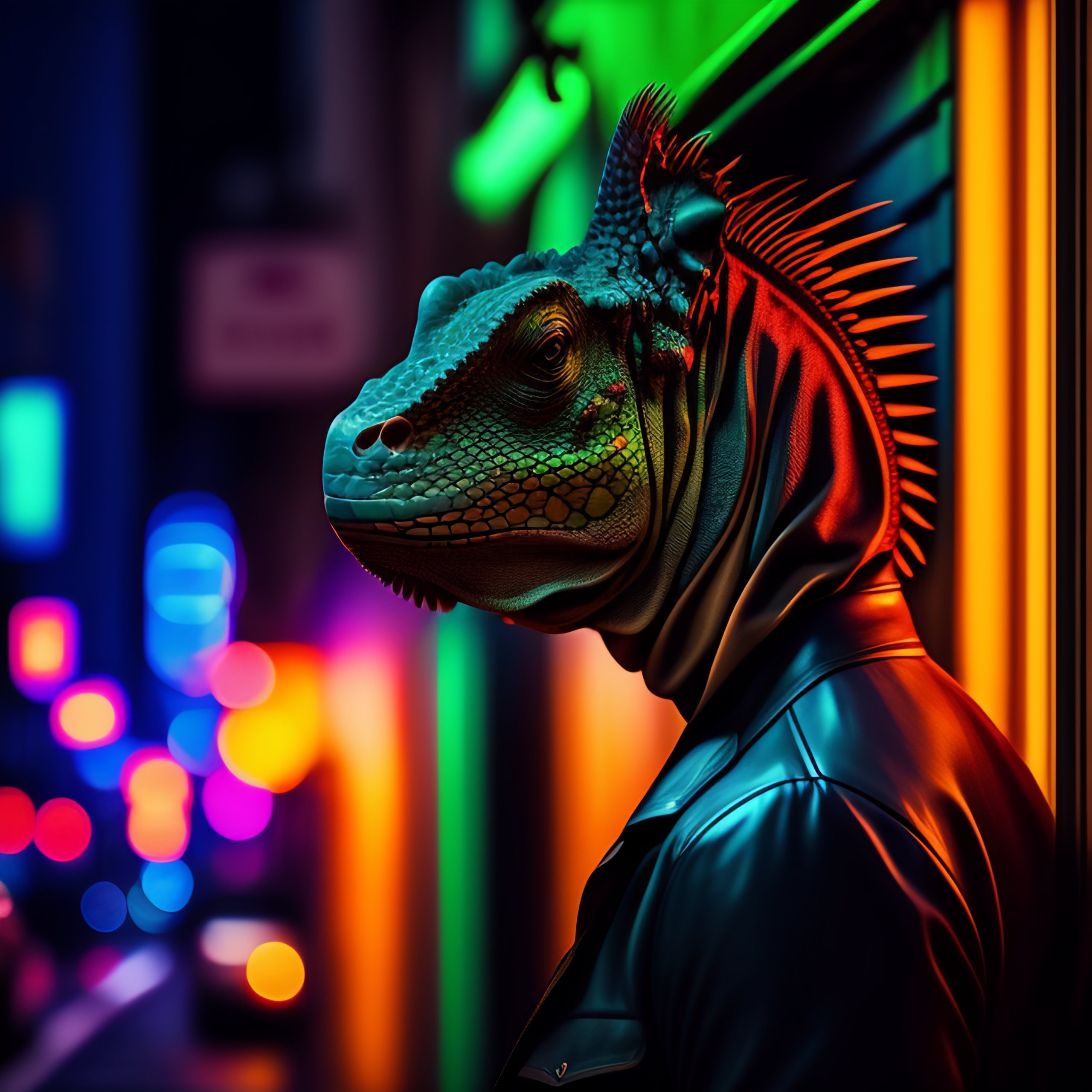 Lexica - Manly human iguana hybrid stroking chin in an attractive ...