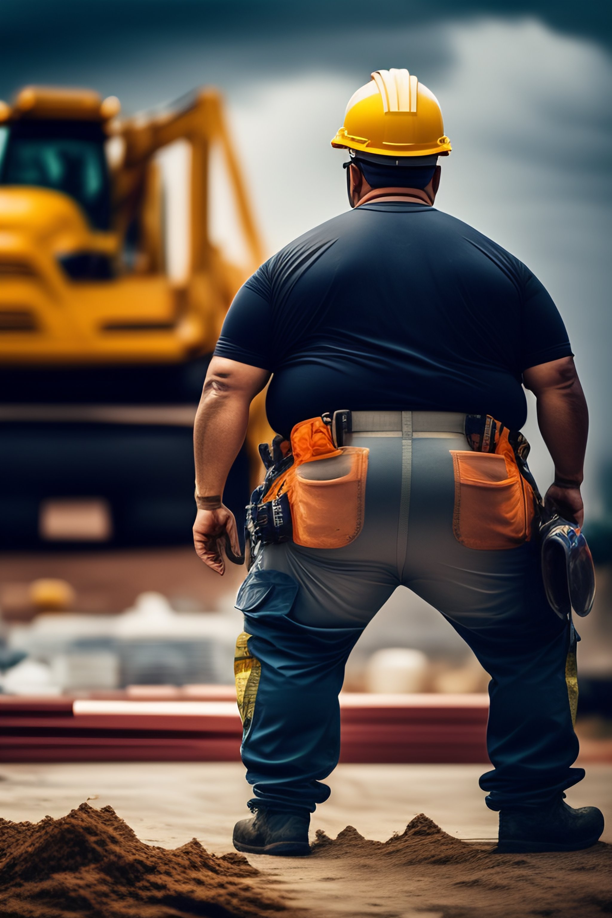 Lexica - A construction worker, with a (large belly)++++++, rubbing his ...
