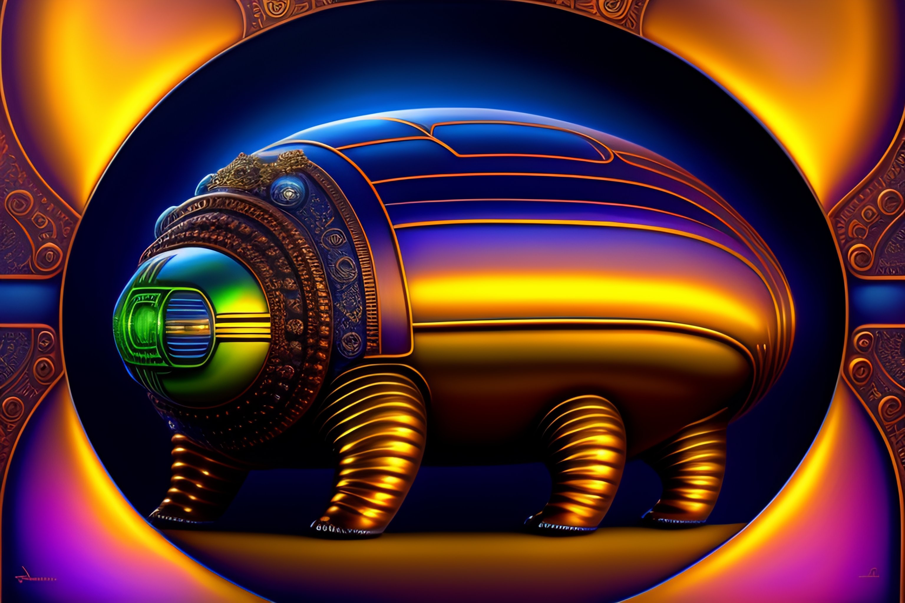 Lexica - Synth wave steampunk tardigrade, high contrast neons, ultra ...