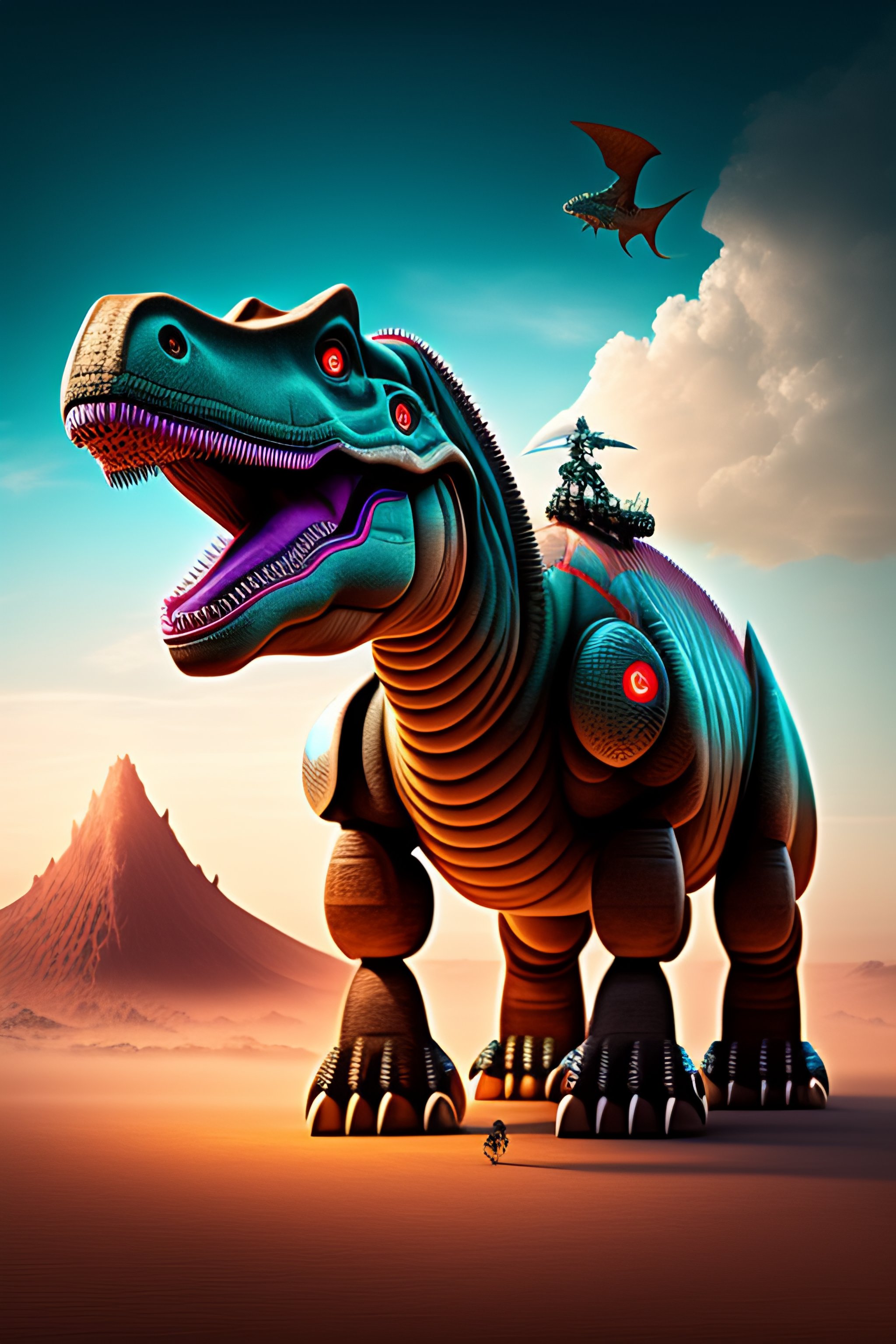 Lexica - Dinosaur with cyborg props, robot