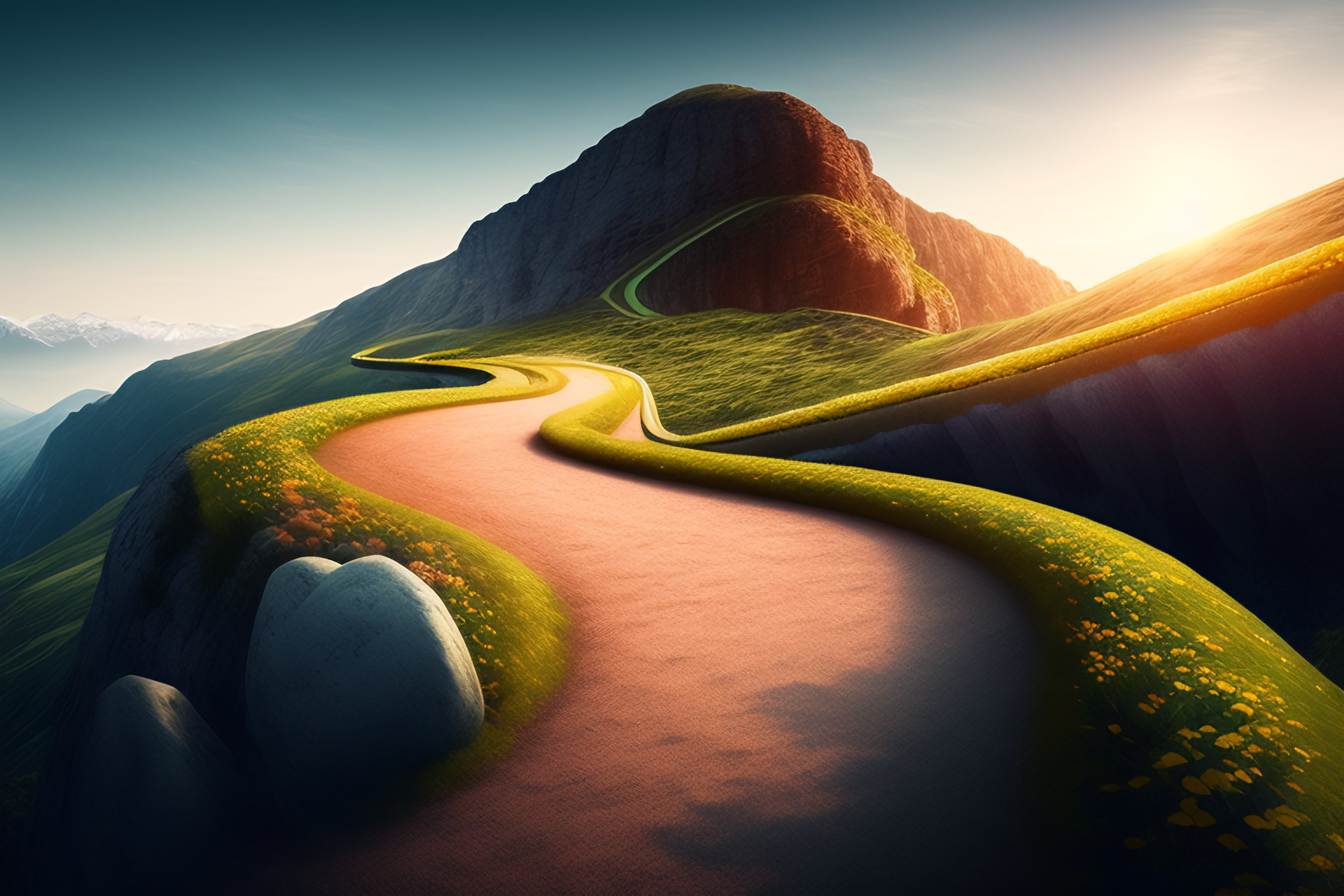 Lexica - Realistic image of a fantastic winding path towards the future ...