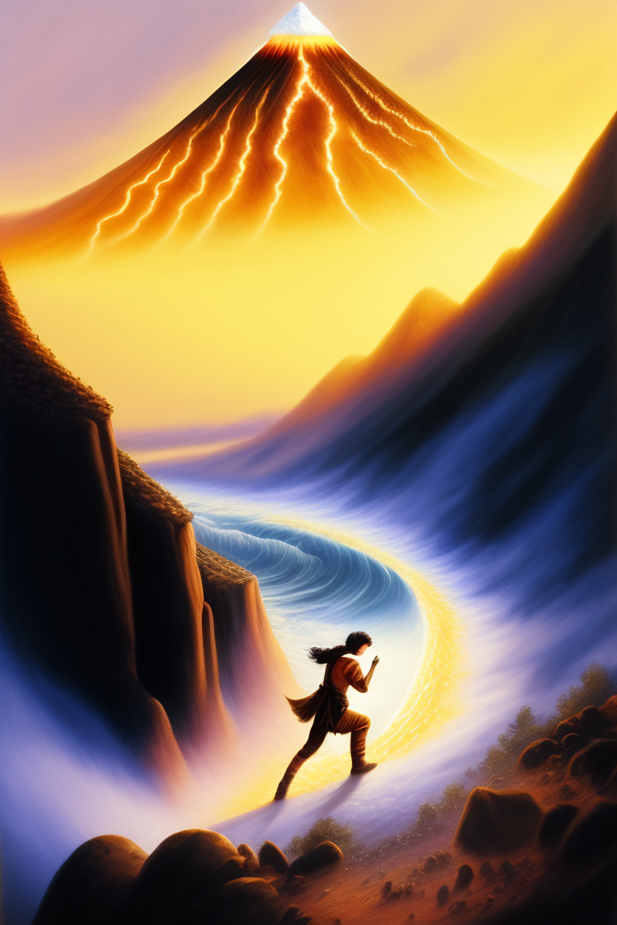 Lexica - Drawing of frodo throwing the ring into the volcano