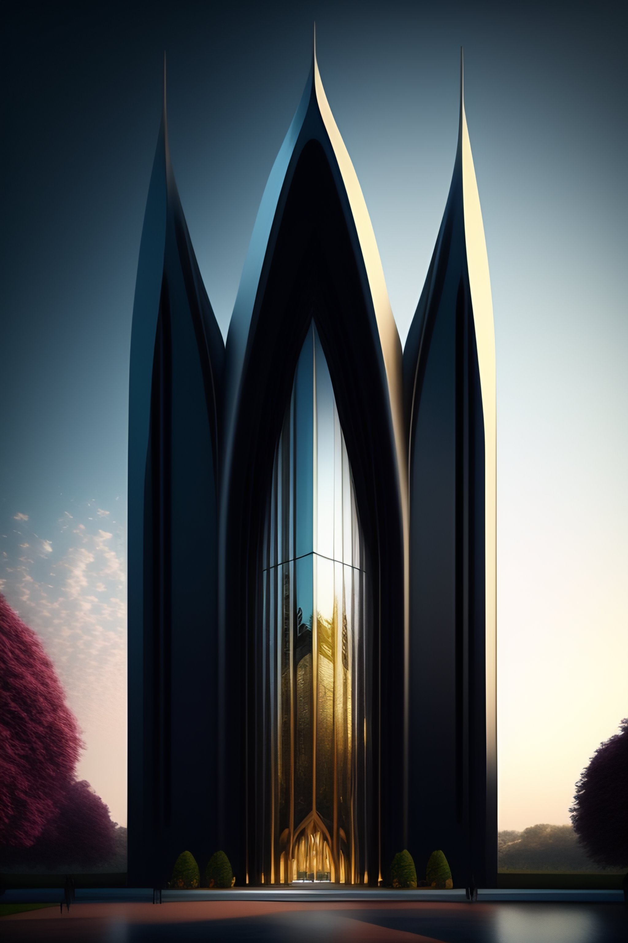 Lexica - Gothic church tall building, zaha hadid style