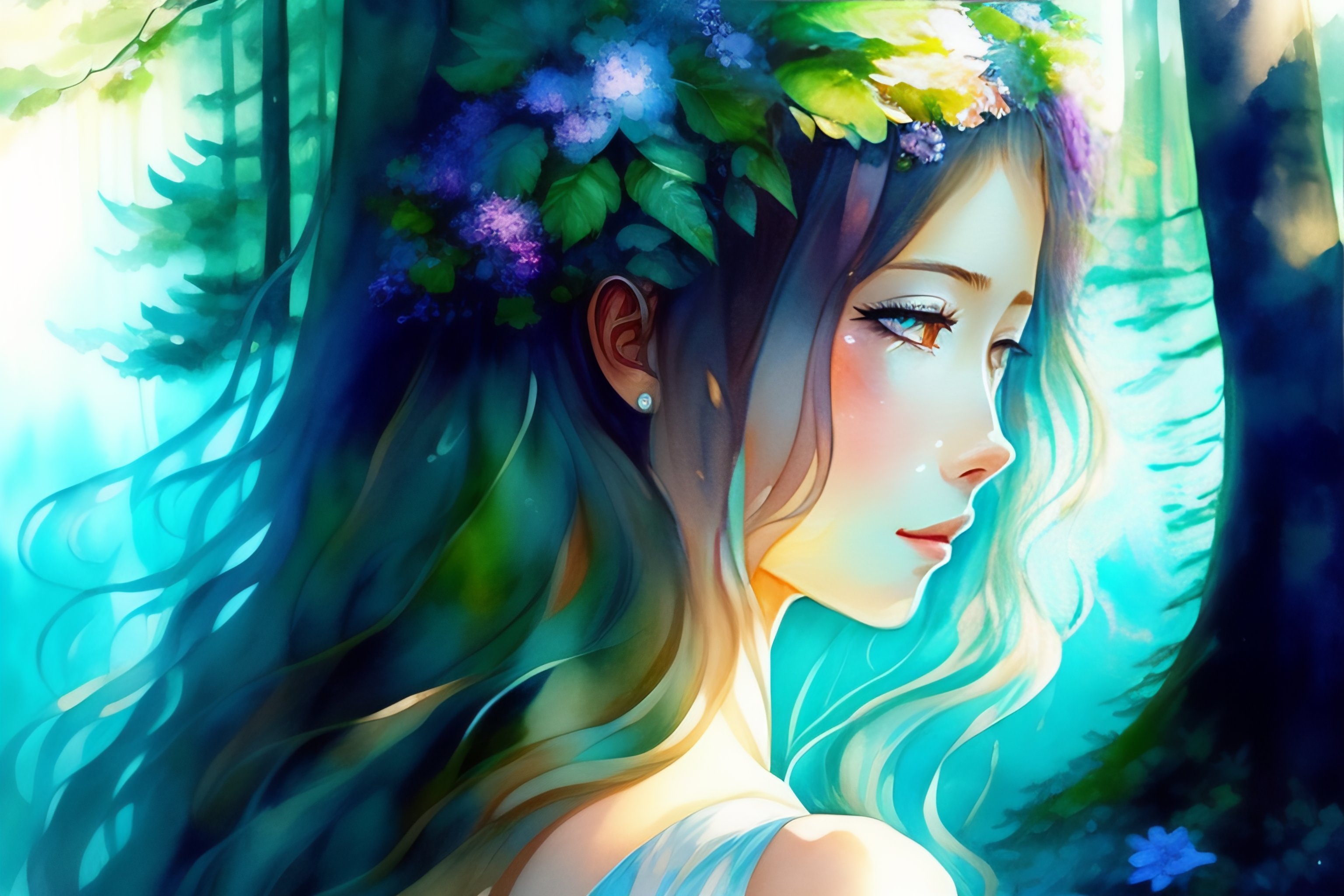 Lexica - Anime portrait mother nature, in the magic forest, sea ...