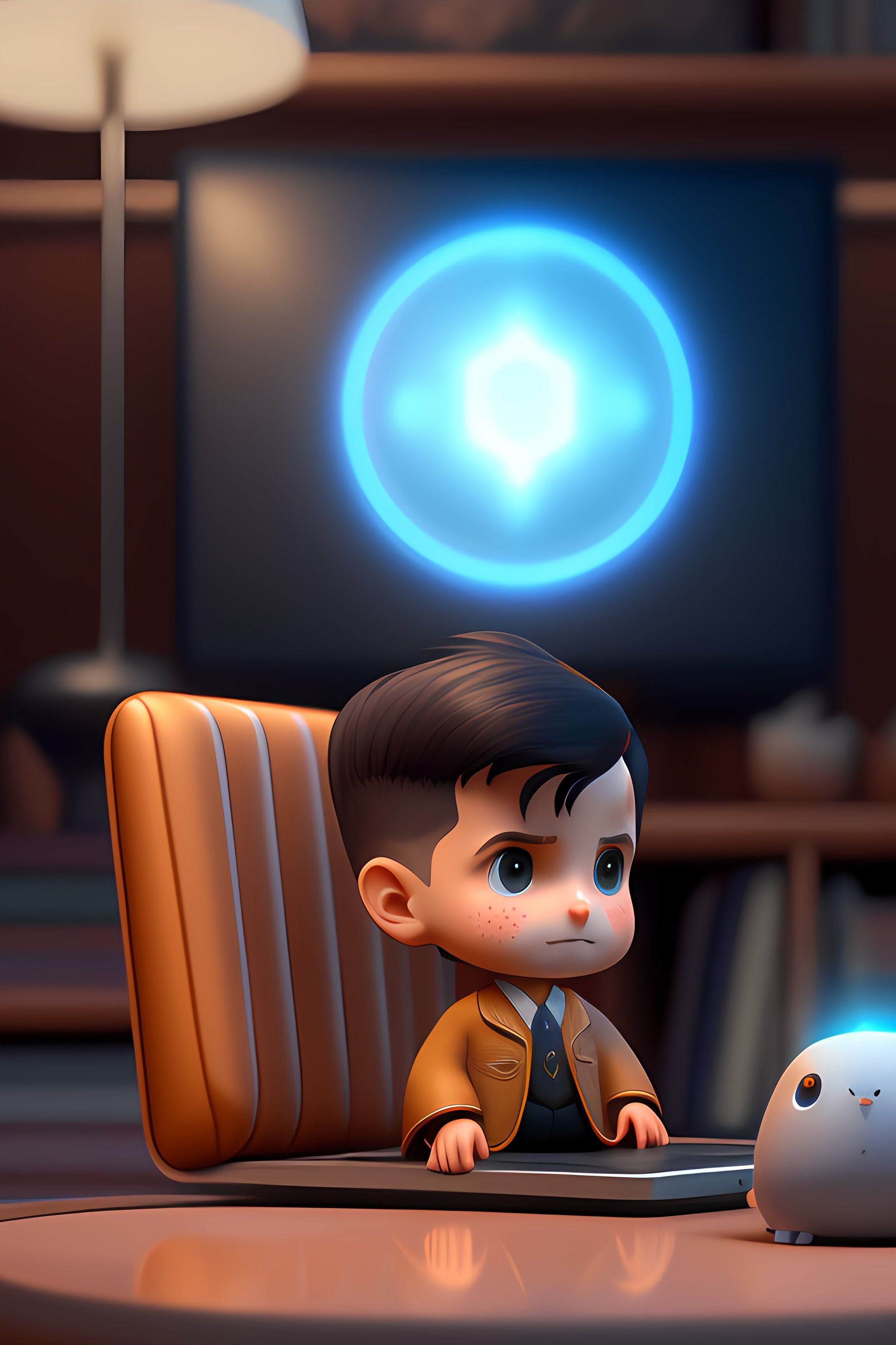 Lexica - Cute small adult nikola tesla sitting in front of laptop ...