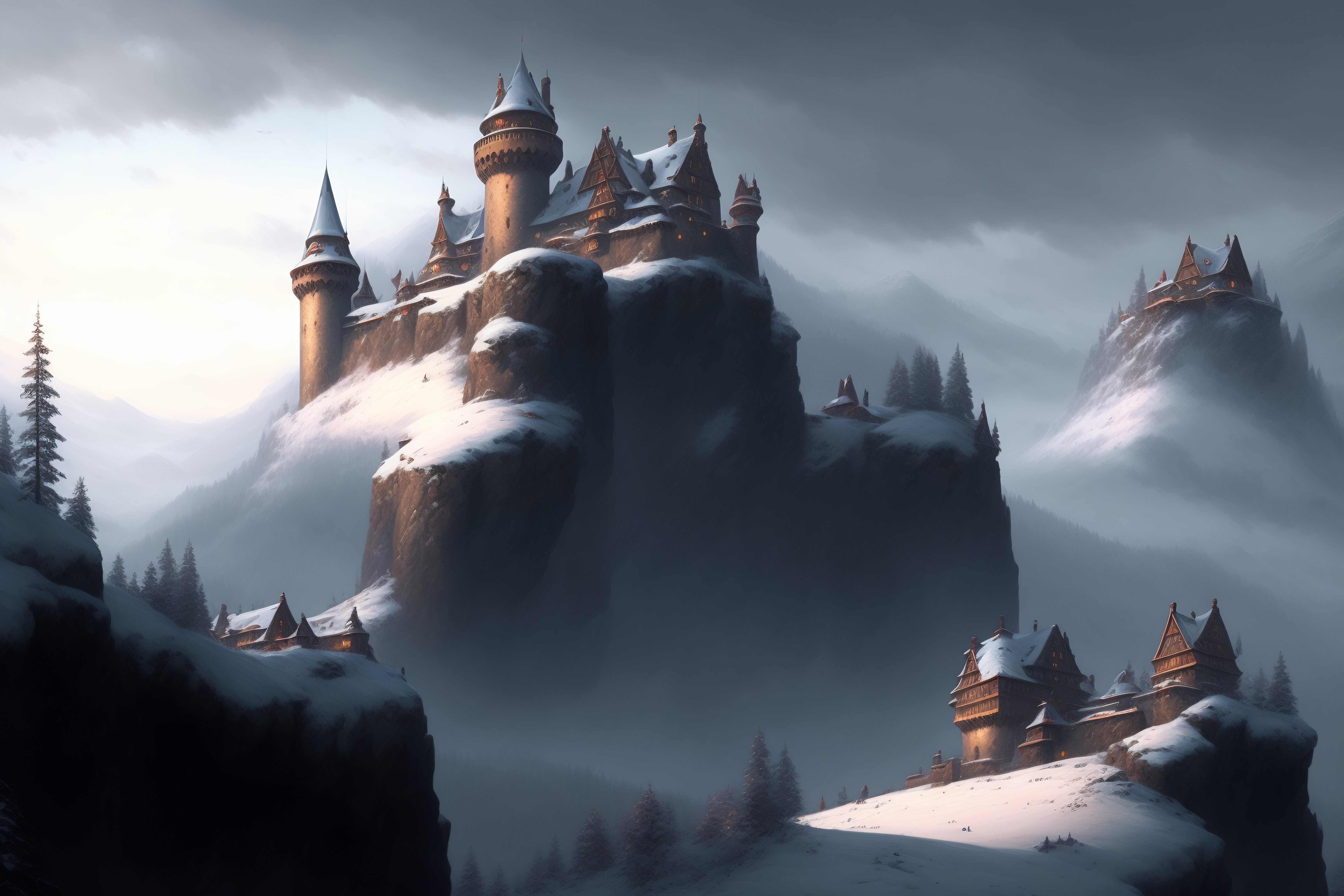 Lexica - Medieval castle on top of a mountain, artstation, jakub rozalski