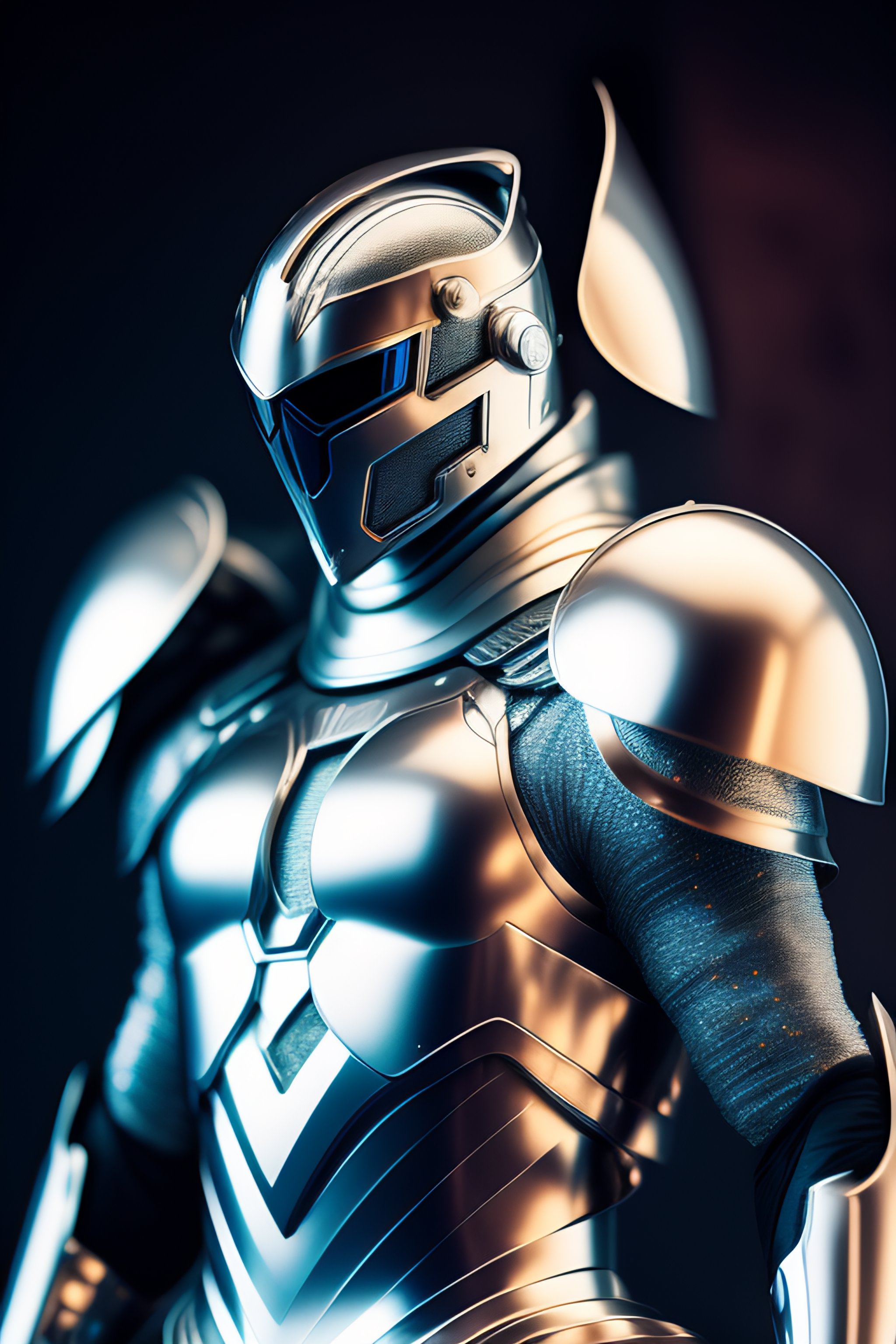 Lexica - A photograph of a silver smooth armour made of white titanium ...
