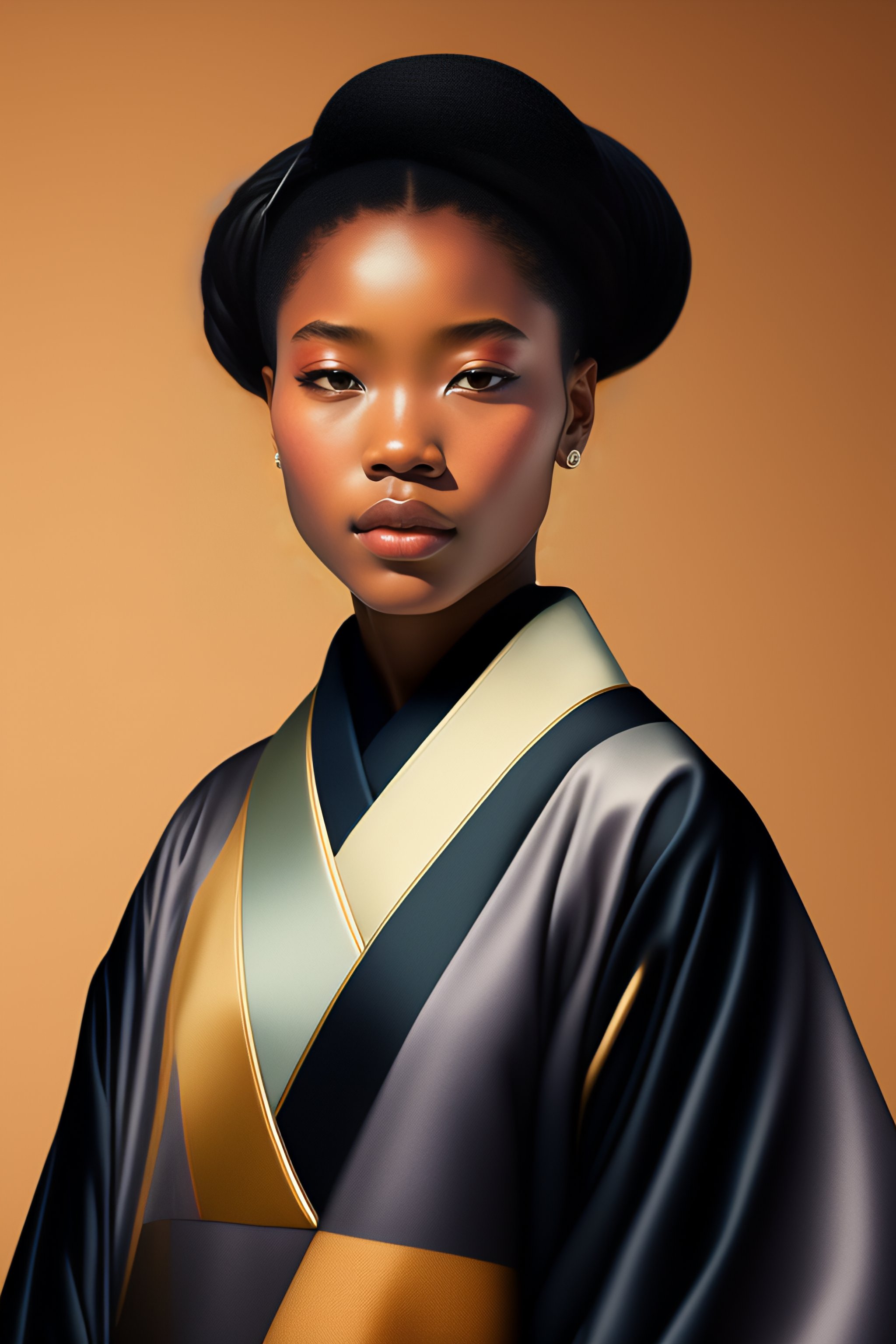 Lexica - Black girl, japanese clothes, ((muted colors))