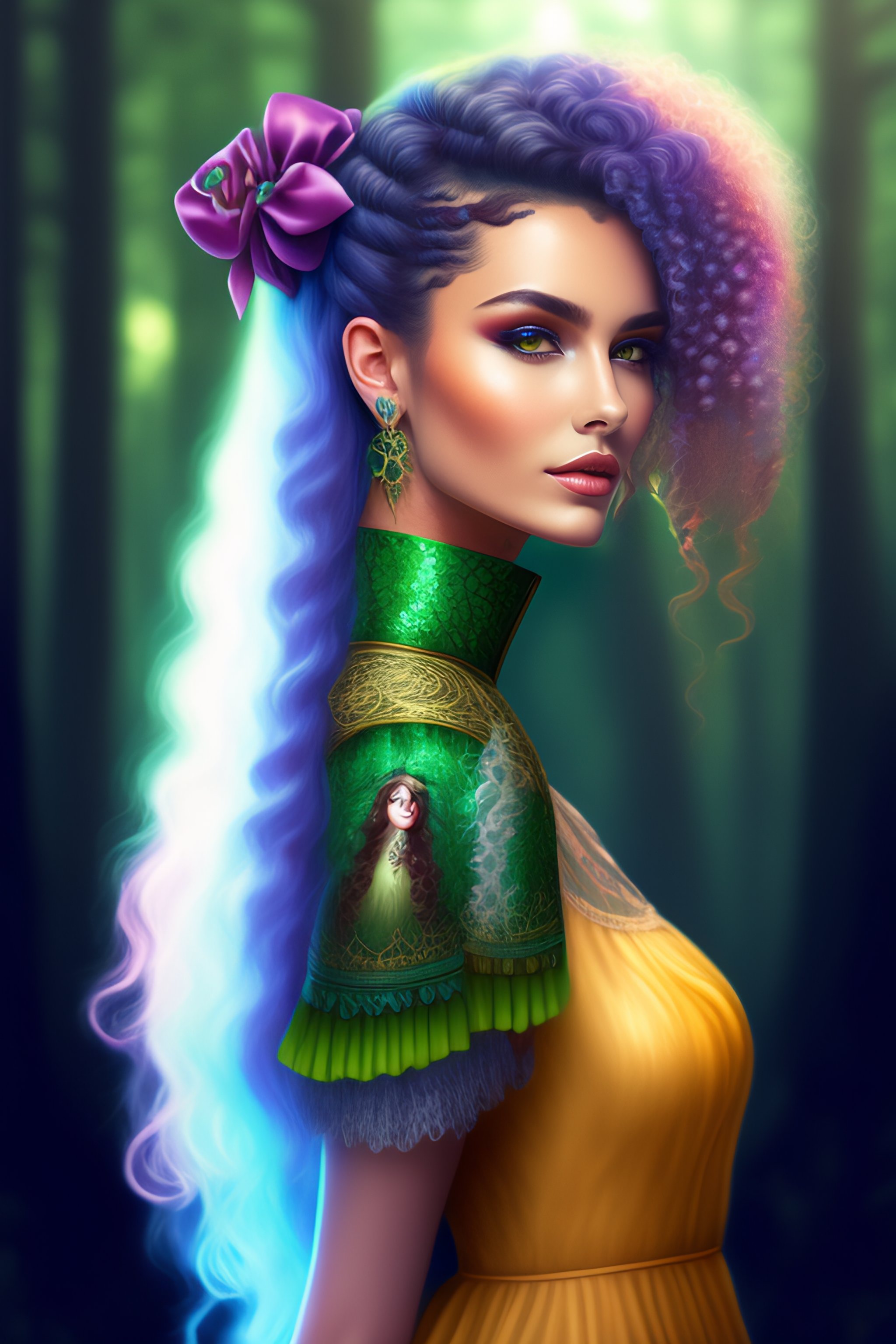 Lexica - Alphones mucha girl with curly green hair piercing standing ...