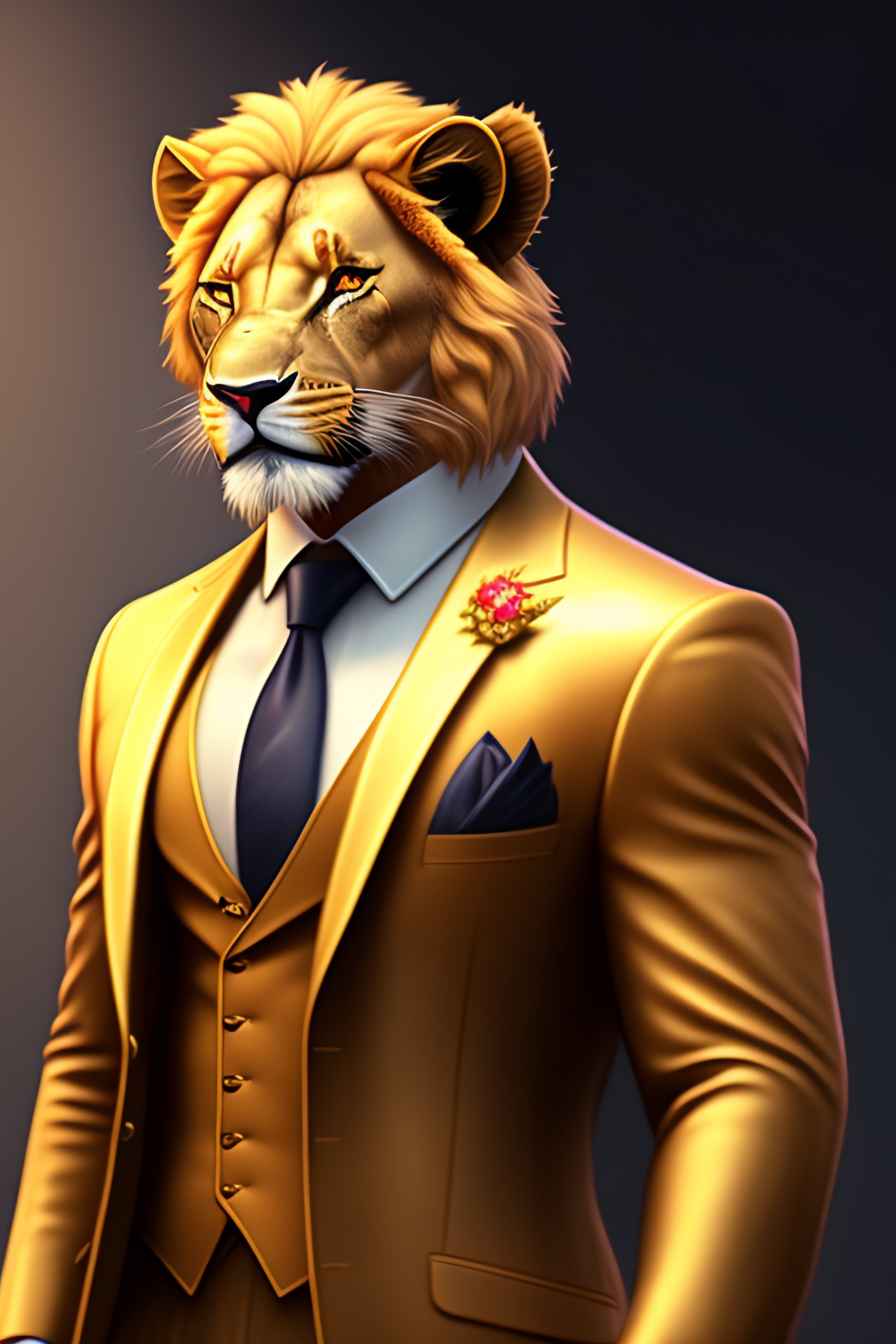 Lexica - Anthro furry humanoid lion, three piece suit, checking watch ...