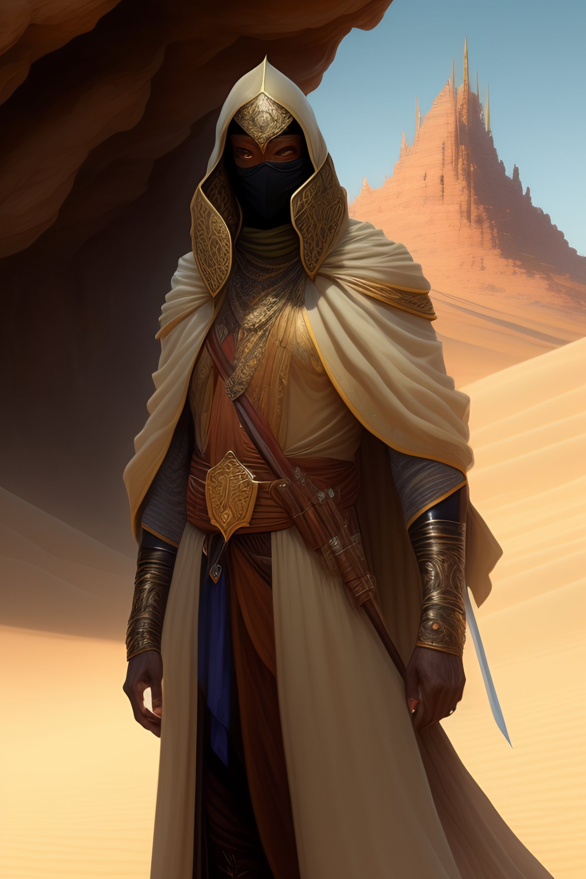 Lexica - A drawing of a masked man in dusty clothes with a sharp look ...