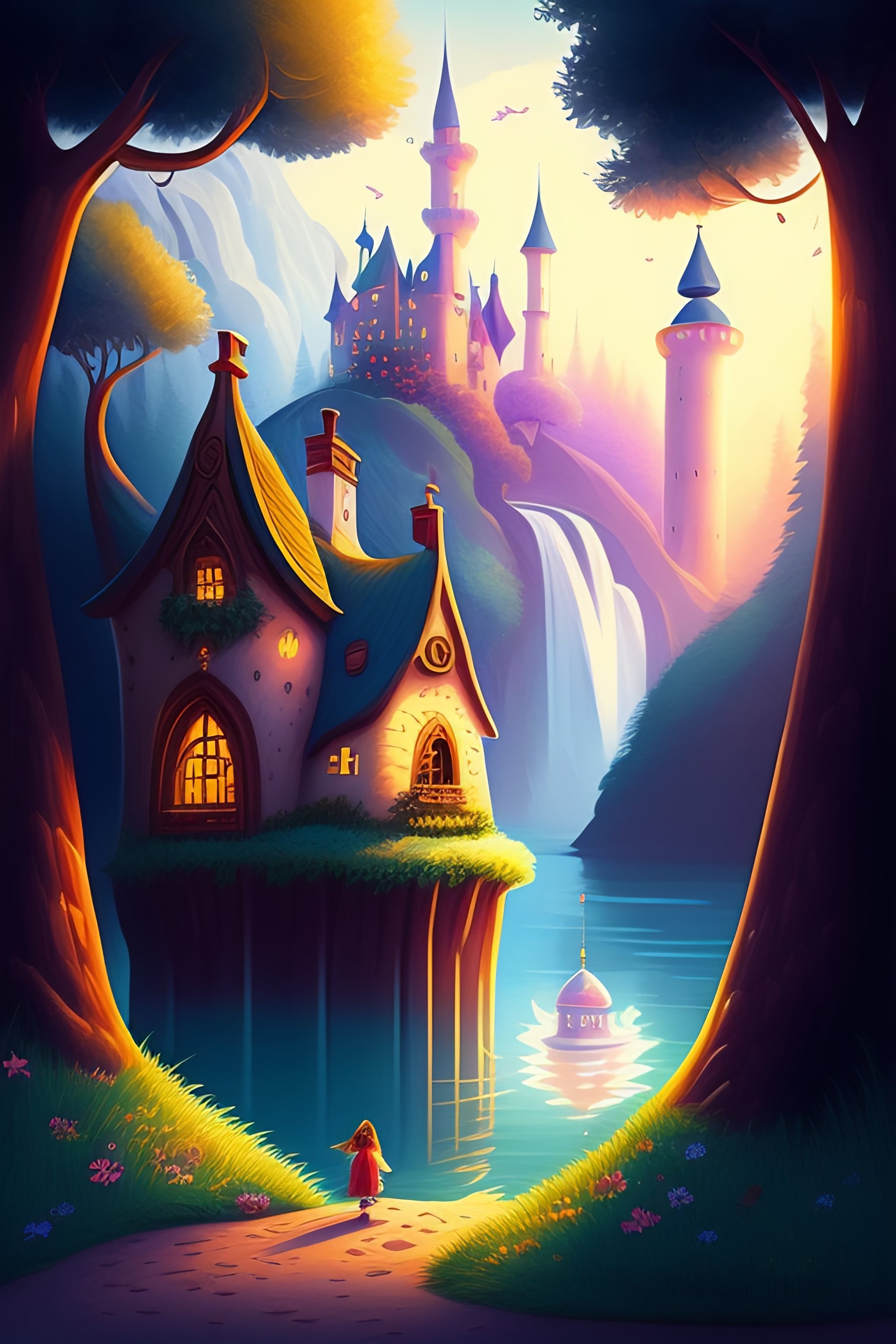 Lexica - Storybook cartoon fairytale town illustration,