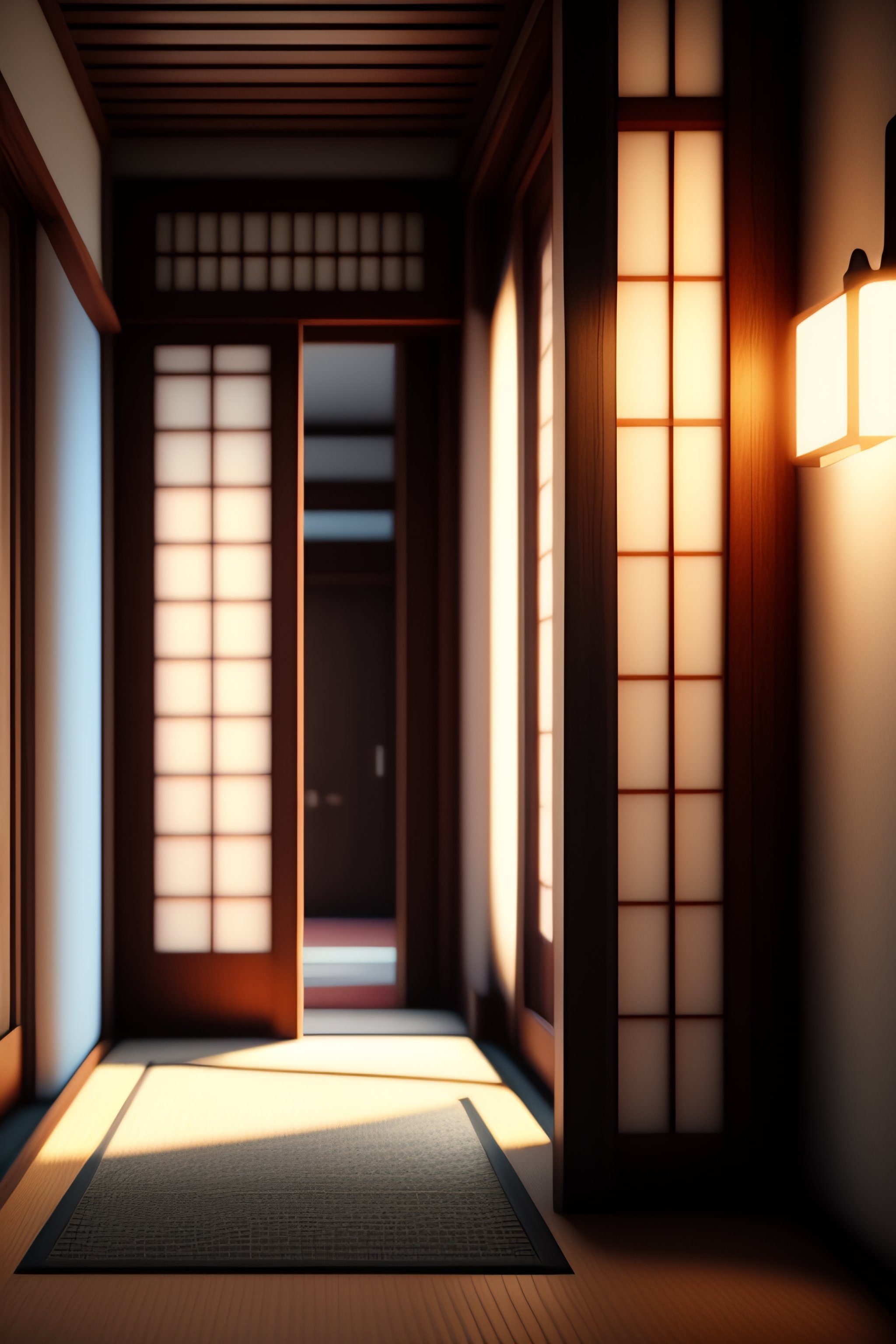 Lexica - Still photo of a japanese hallway with sliding doors, highly ...