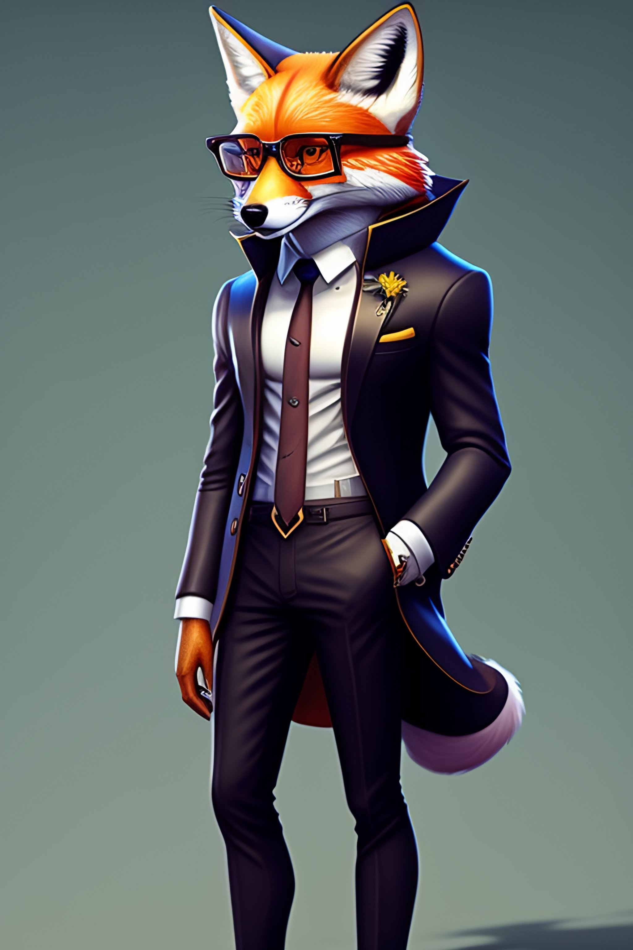 Lexica - Anthro furry humanoid fox with glasses, three piece suit ...