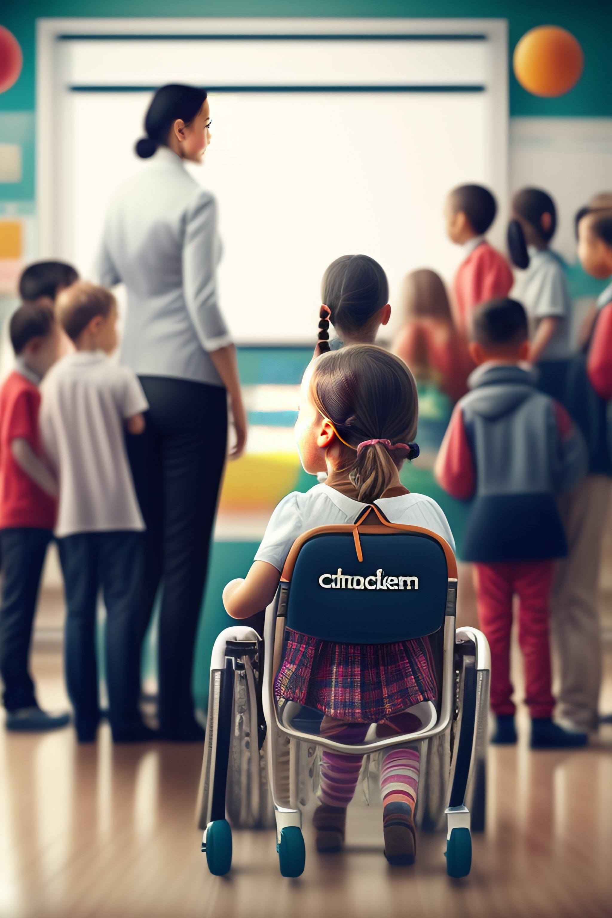 Lexica - Frustrated kindergarten girl in a wheel chair in her classroom ...