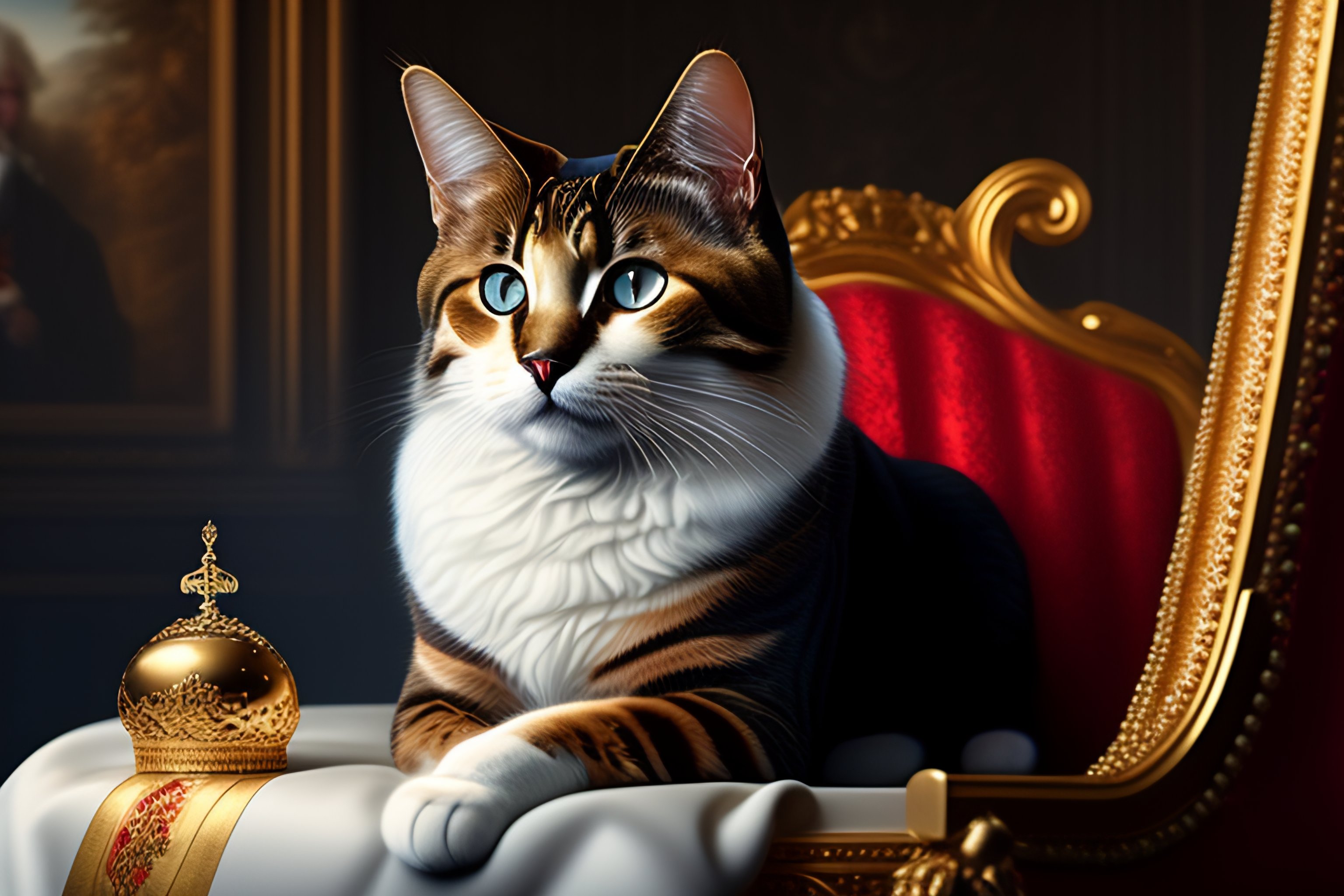 Lexica - A portrait of british cat as a king sitting on a throne, cute