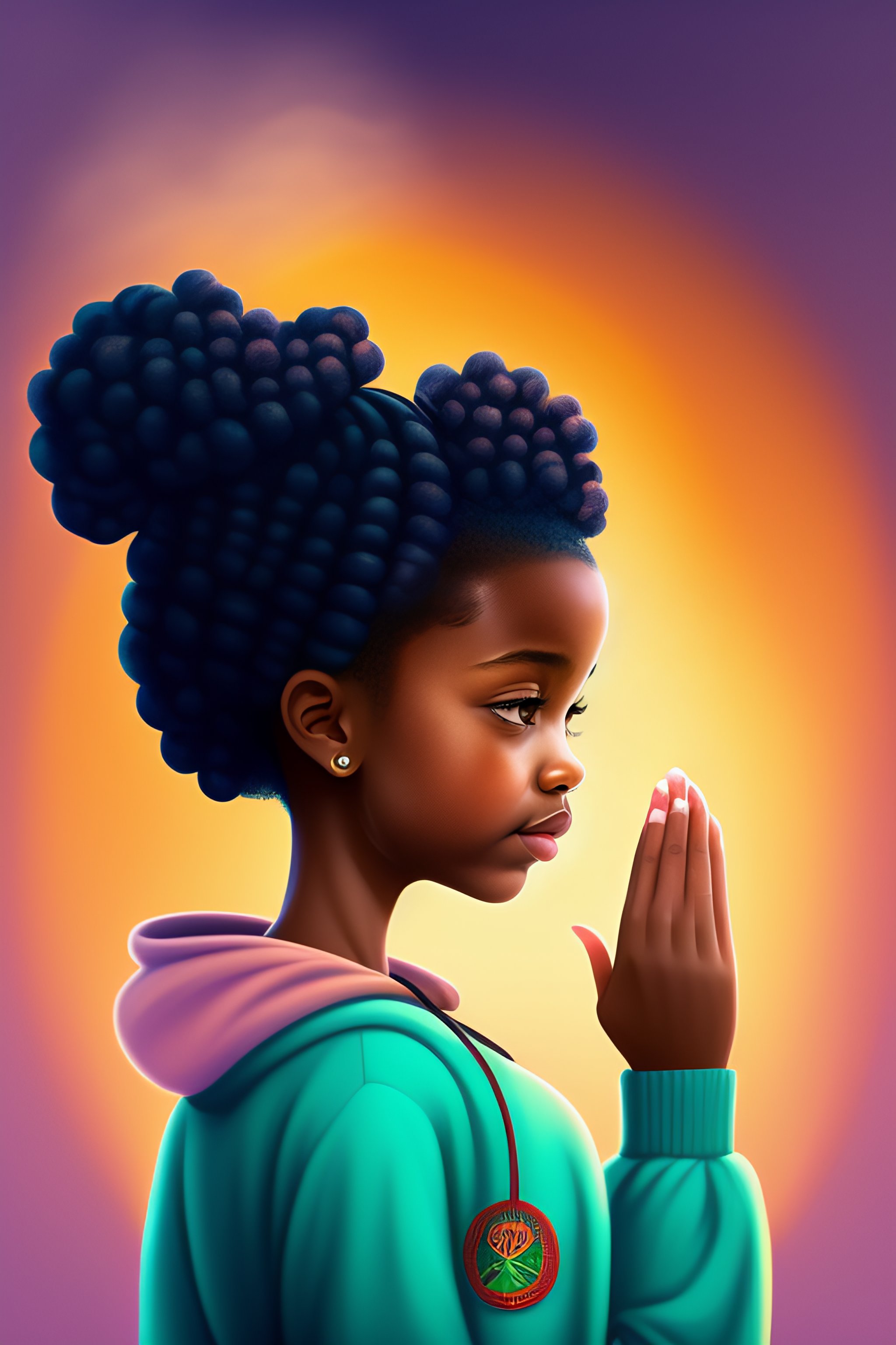 Lexica - African american cartoon girl with locs saying a prayer