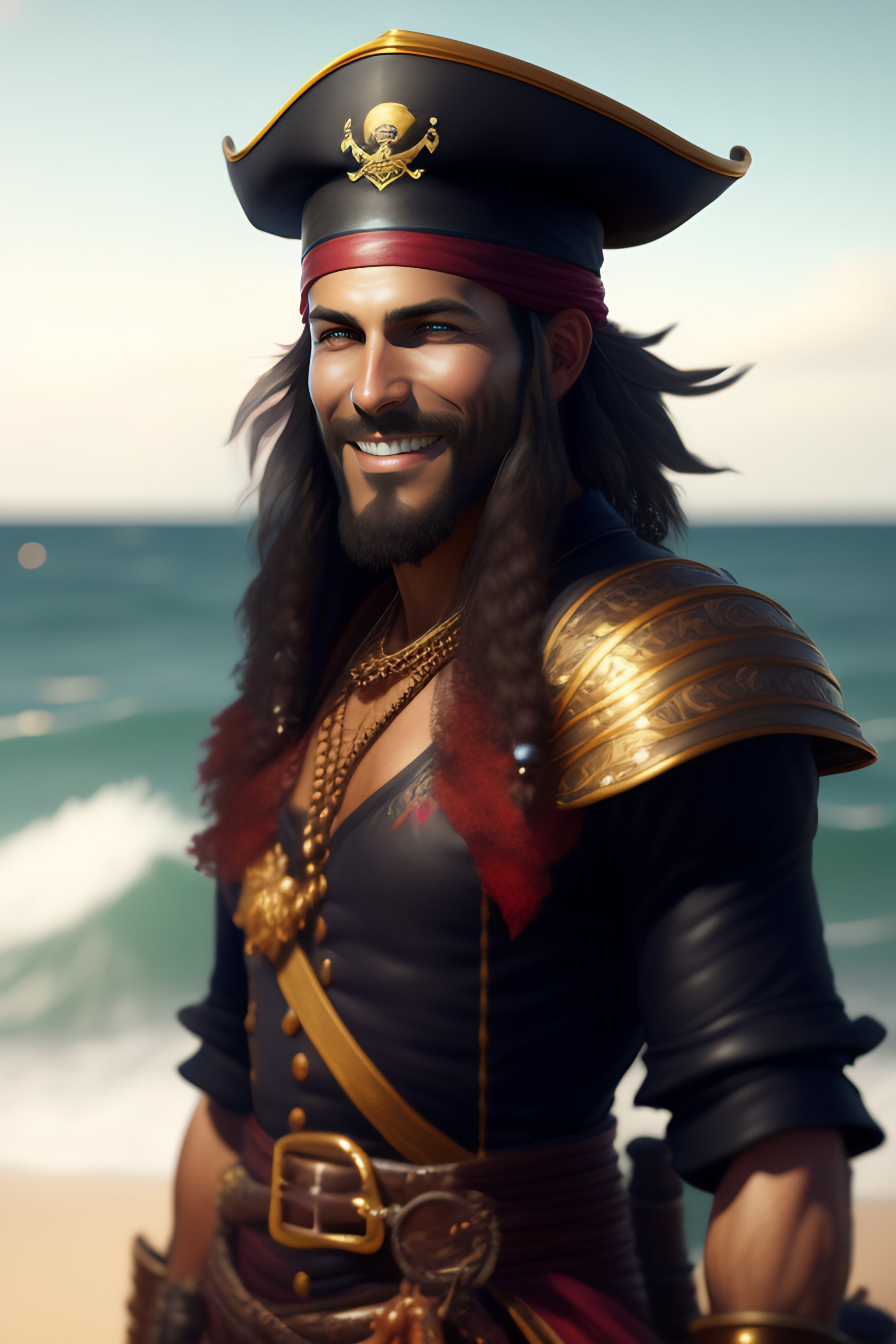 Lexica - A smiling pirate, wearing a pirate hat at sea, art by Greg ...