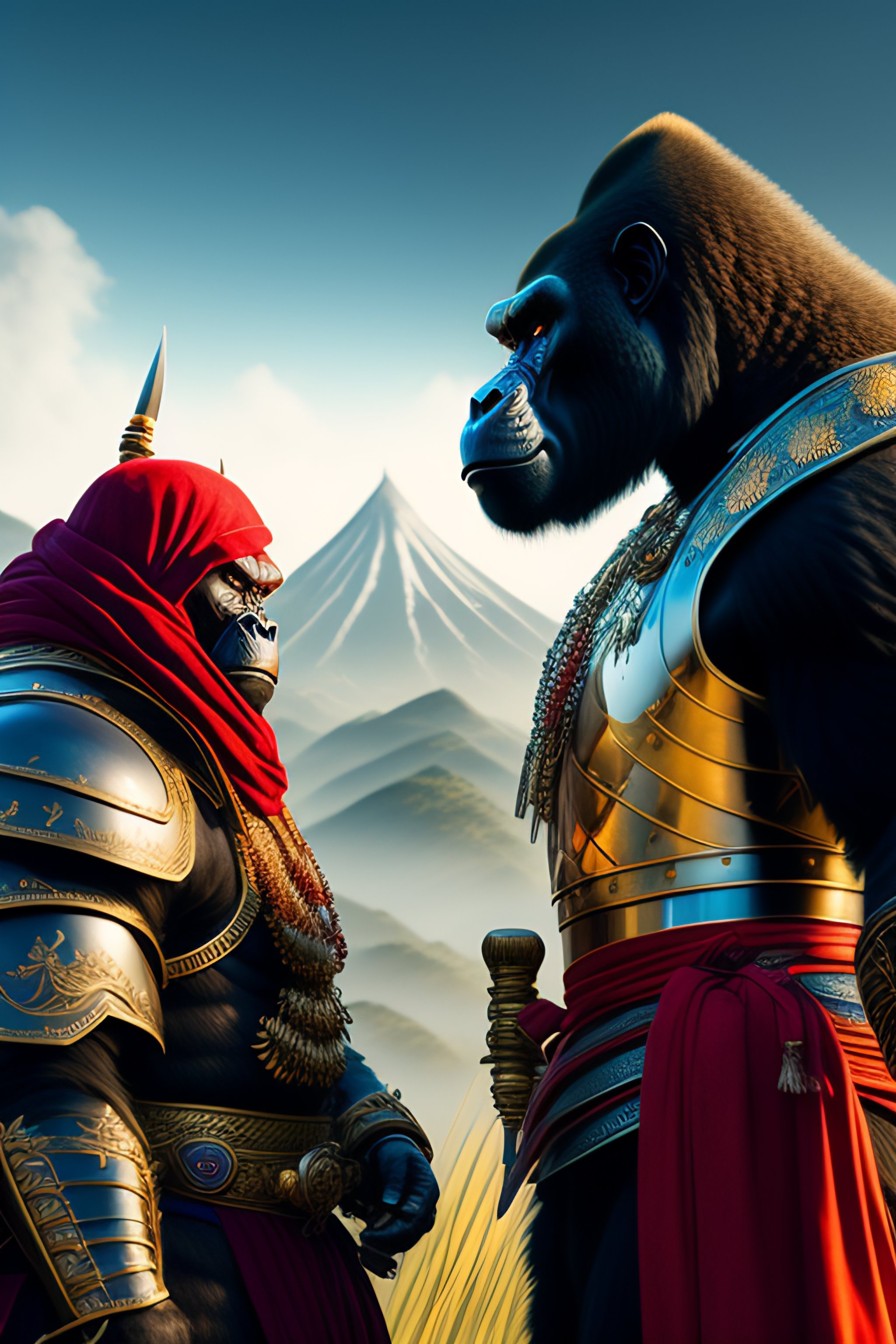 Lexica - A highly detailed matte painting of two Gorilla Samurai in ...