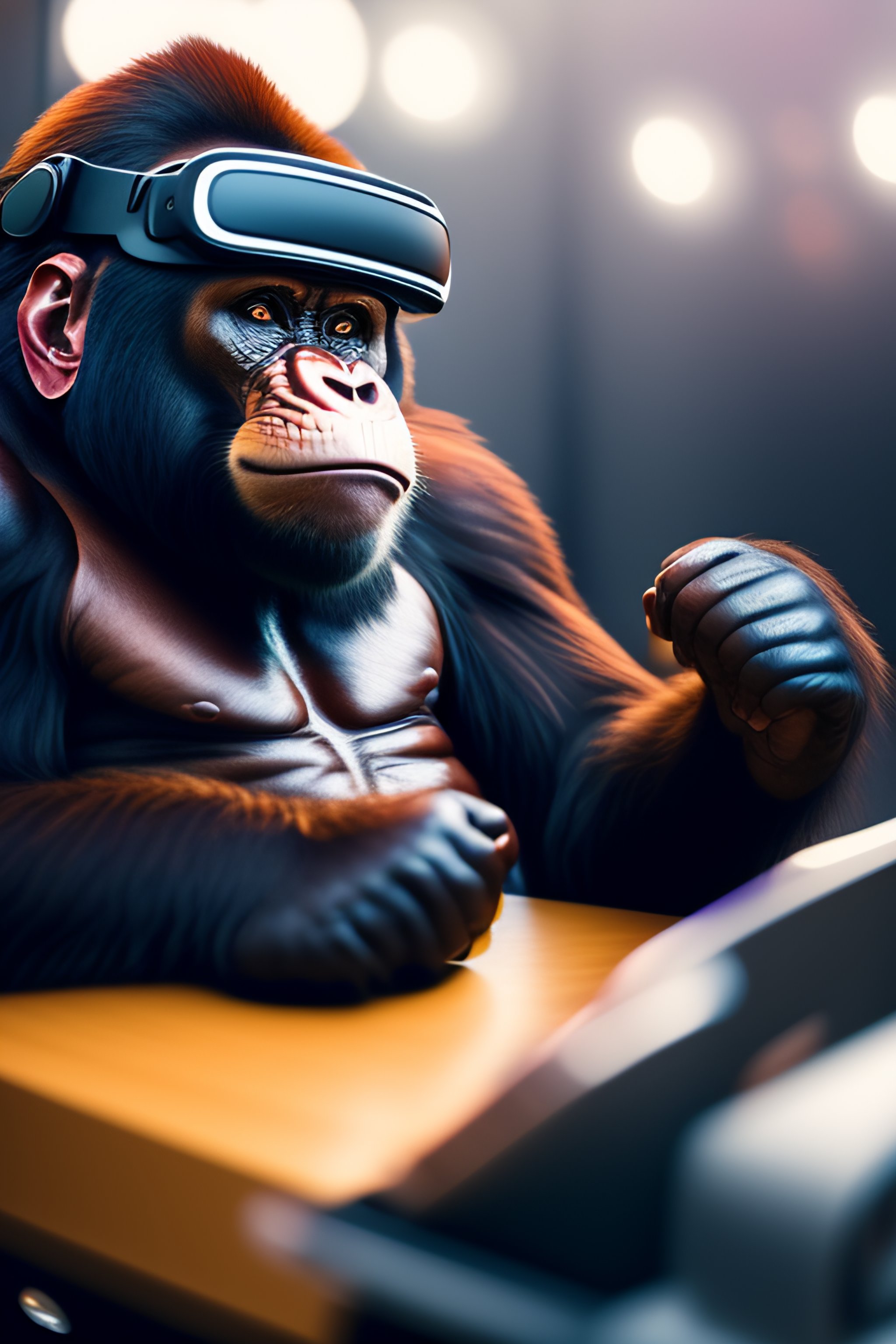 Lexica - A realistic image of bored ape from bayc wearing futuristic VR
