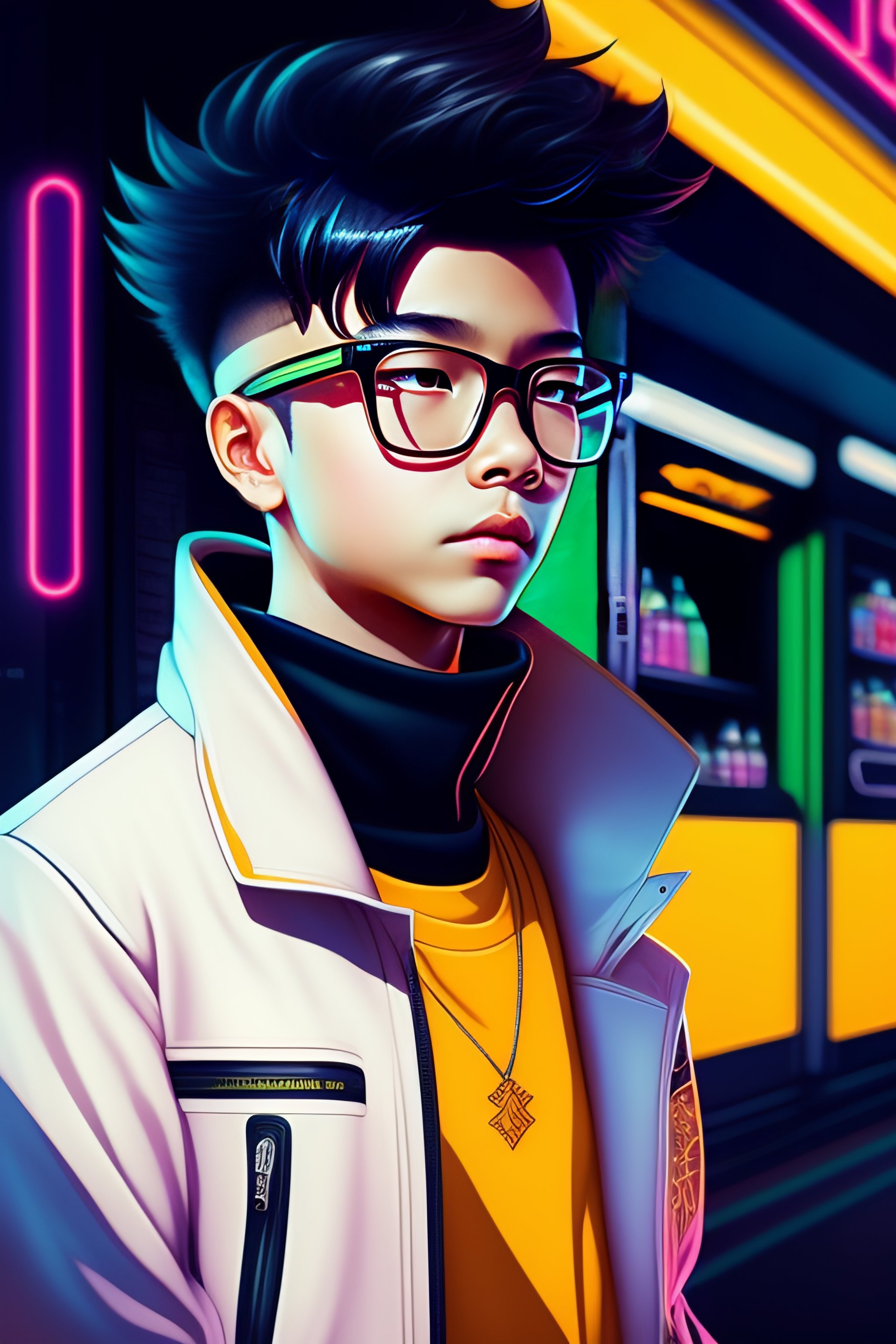 Lexica - Boy wearing gold glasses. facing right in the style of ...