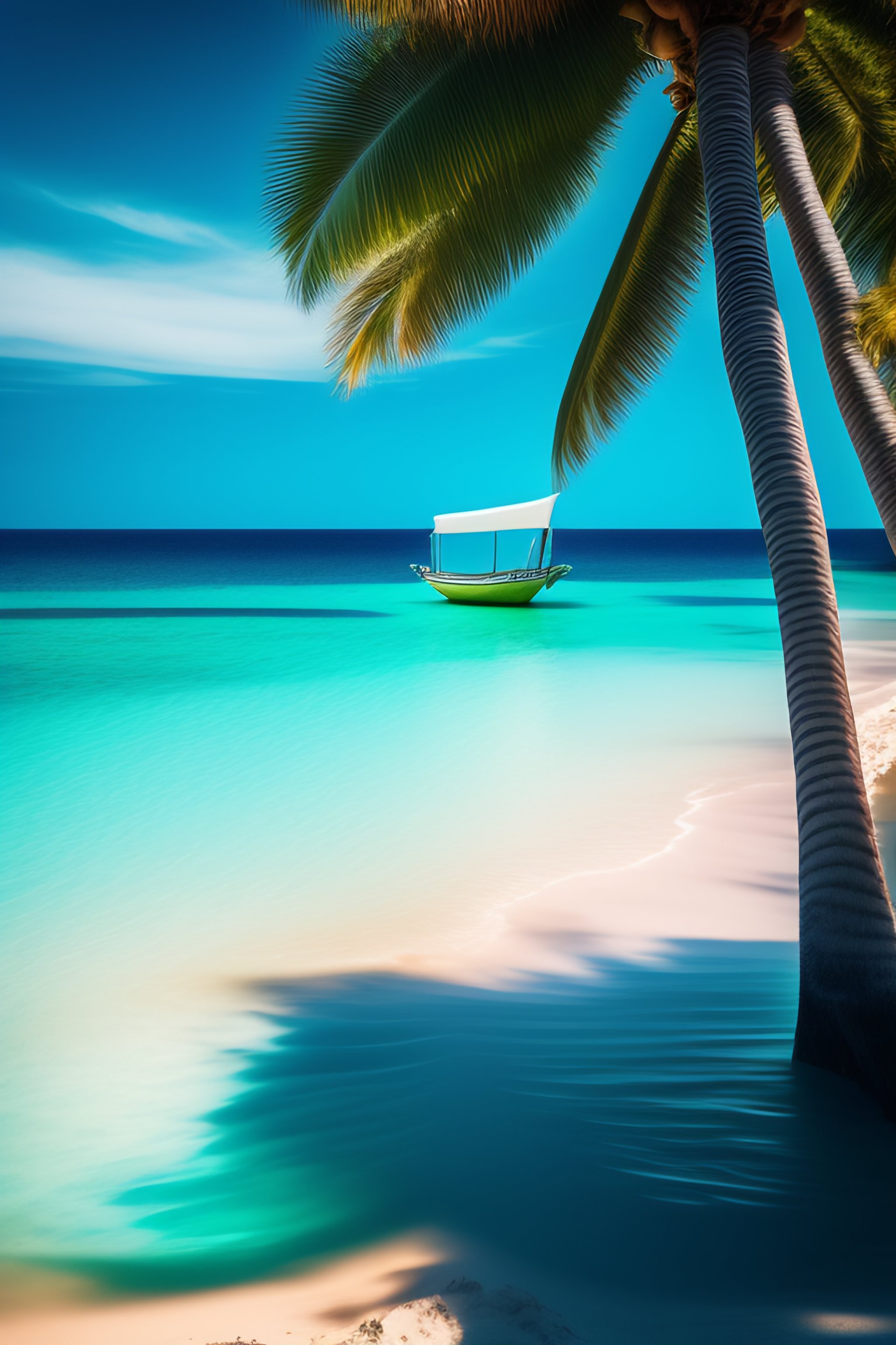 Lexica - Palm tree dipping into ocean, orchid in the white sand beach ...