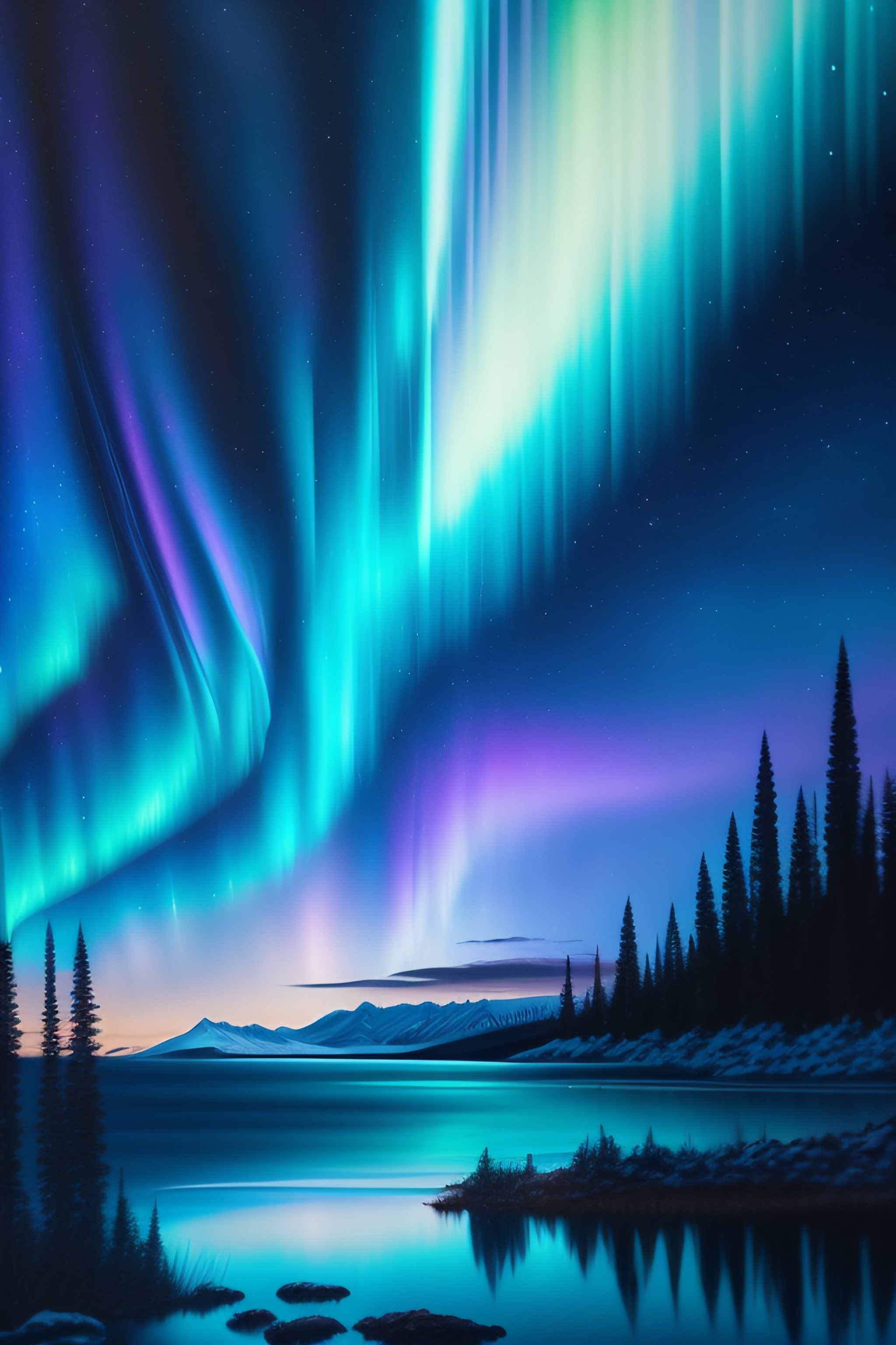 Lexica - Aurora borealis of many shades of blue converging on a dark ...