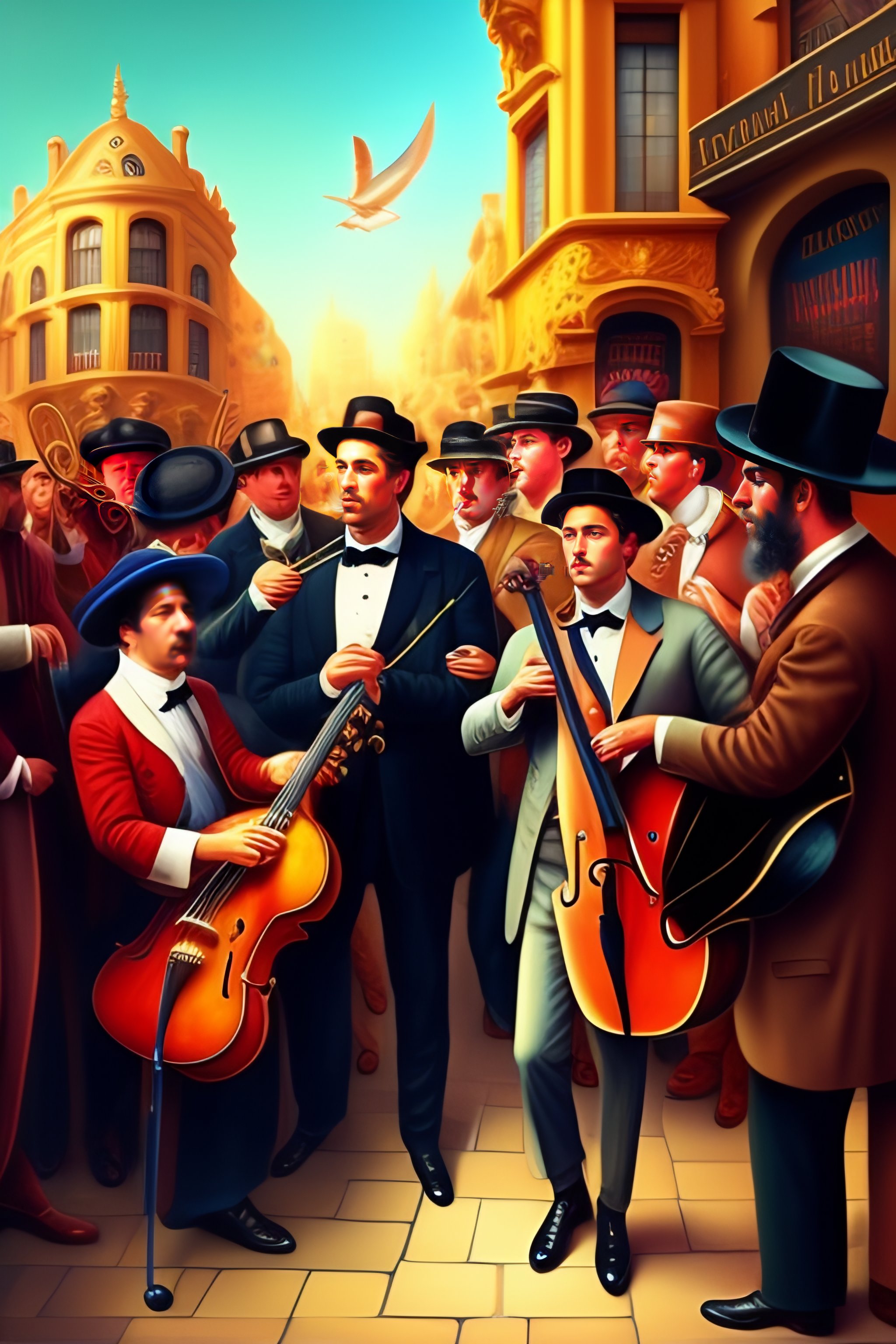 Lexica - A group of musicians performing in a crowded street ...