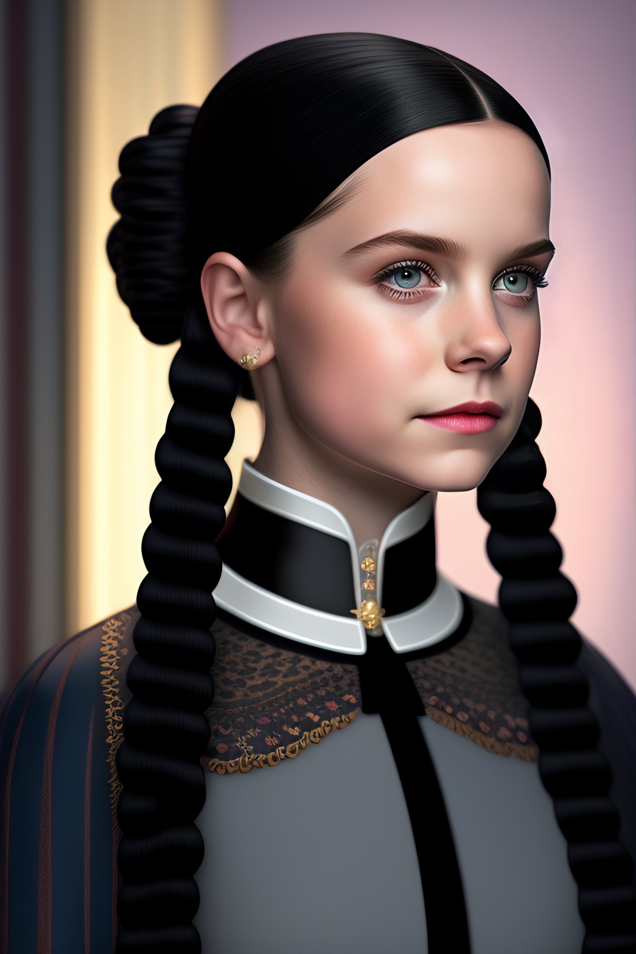 Lexica - Wednesday Addams from the series, black hair braided in two ...