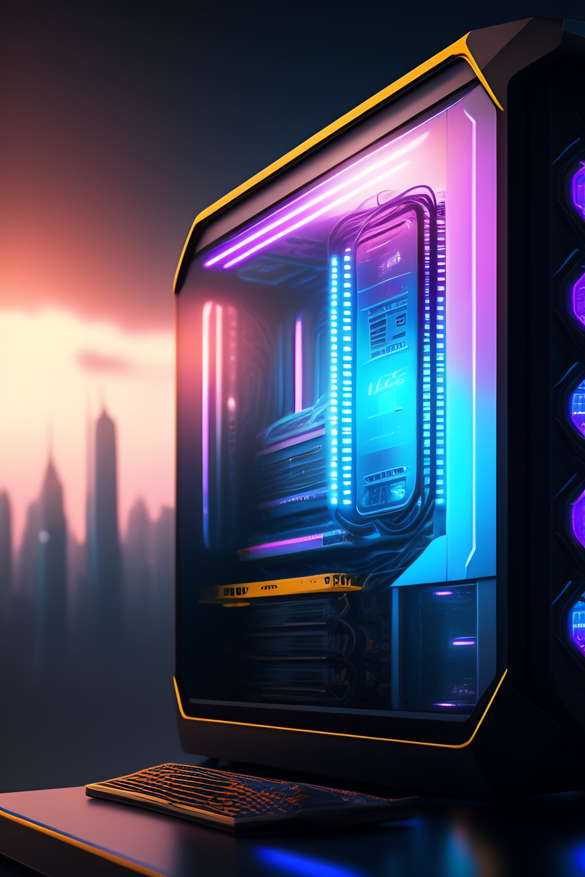 Lexica - Computer in cyberpunk style, transparent side glass, against ...