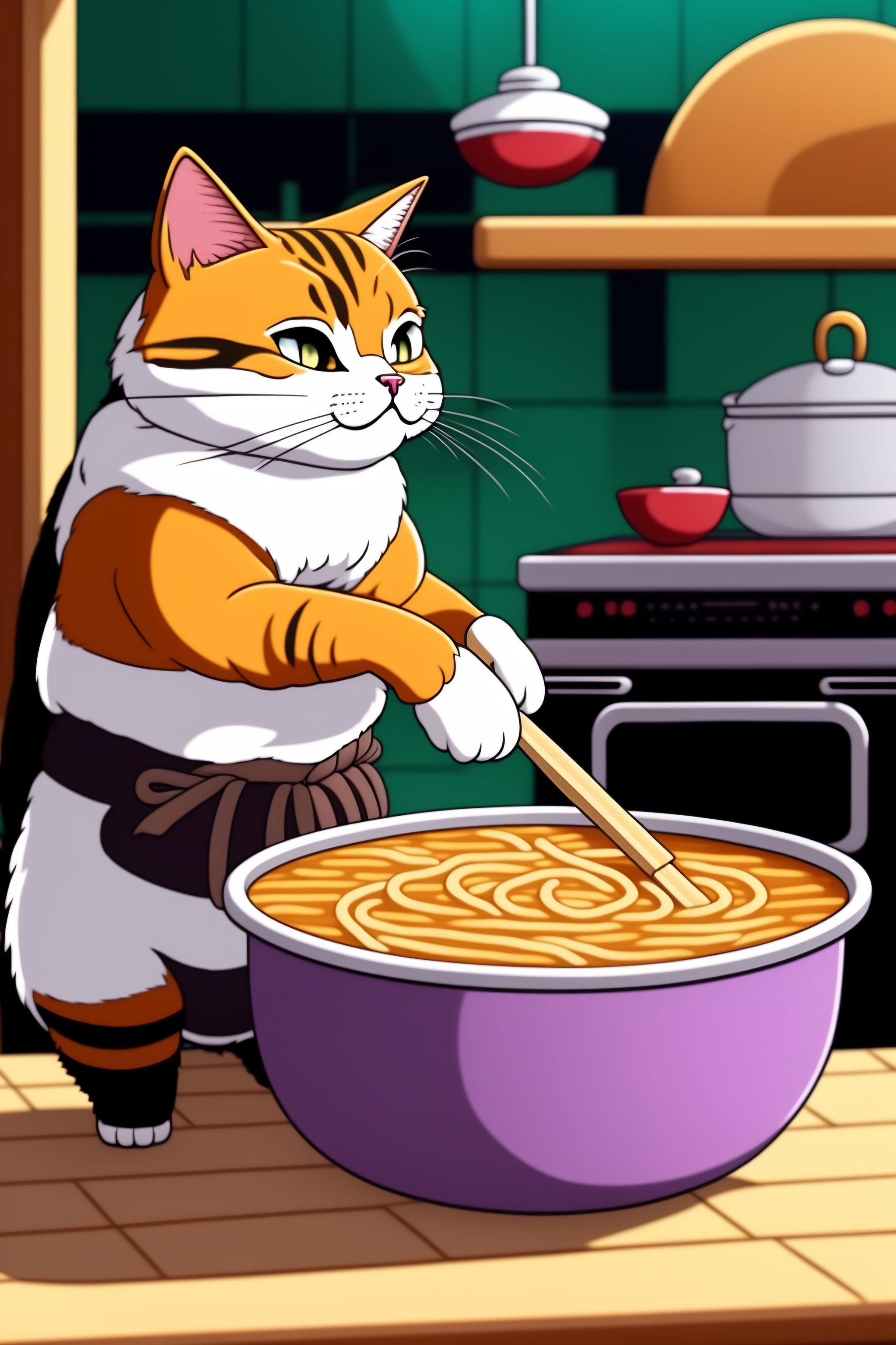 Lexica - Cat chef making ramen, cartoon style, comic style, manga style