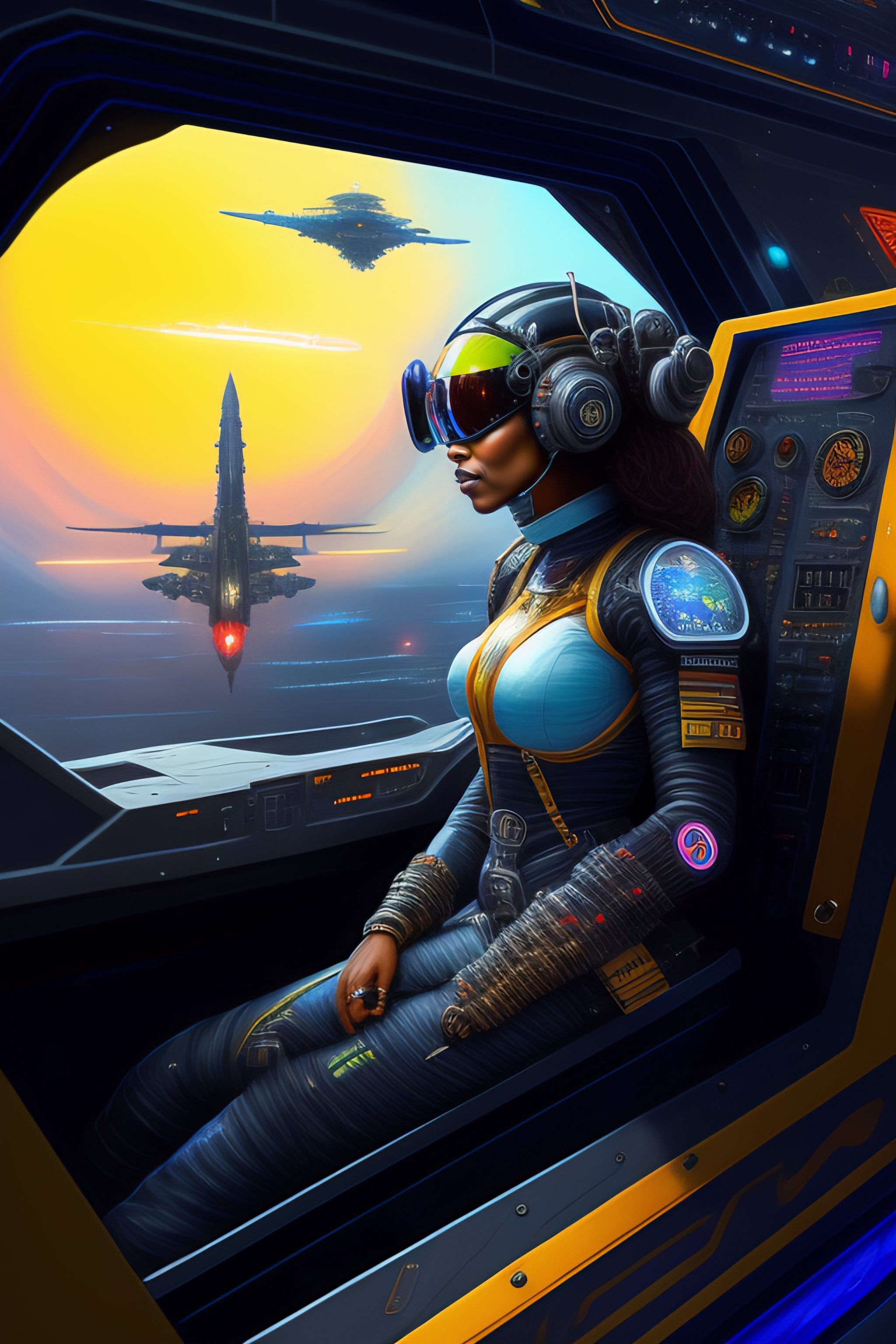 Lexica - Cyborg pilot wired to commands, detailed maximalist interior ...