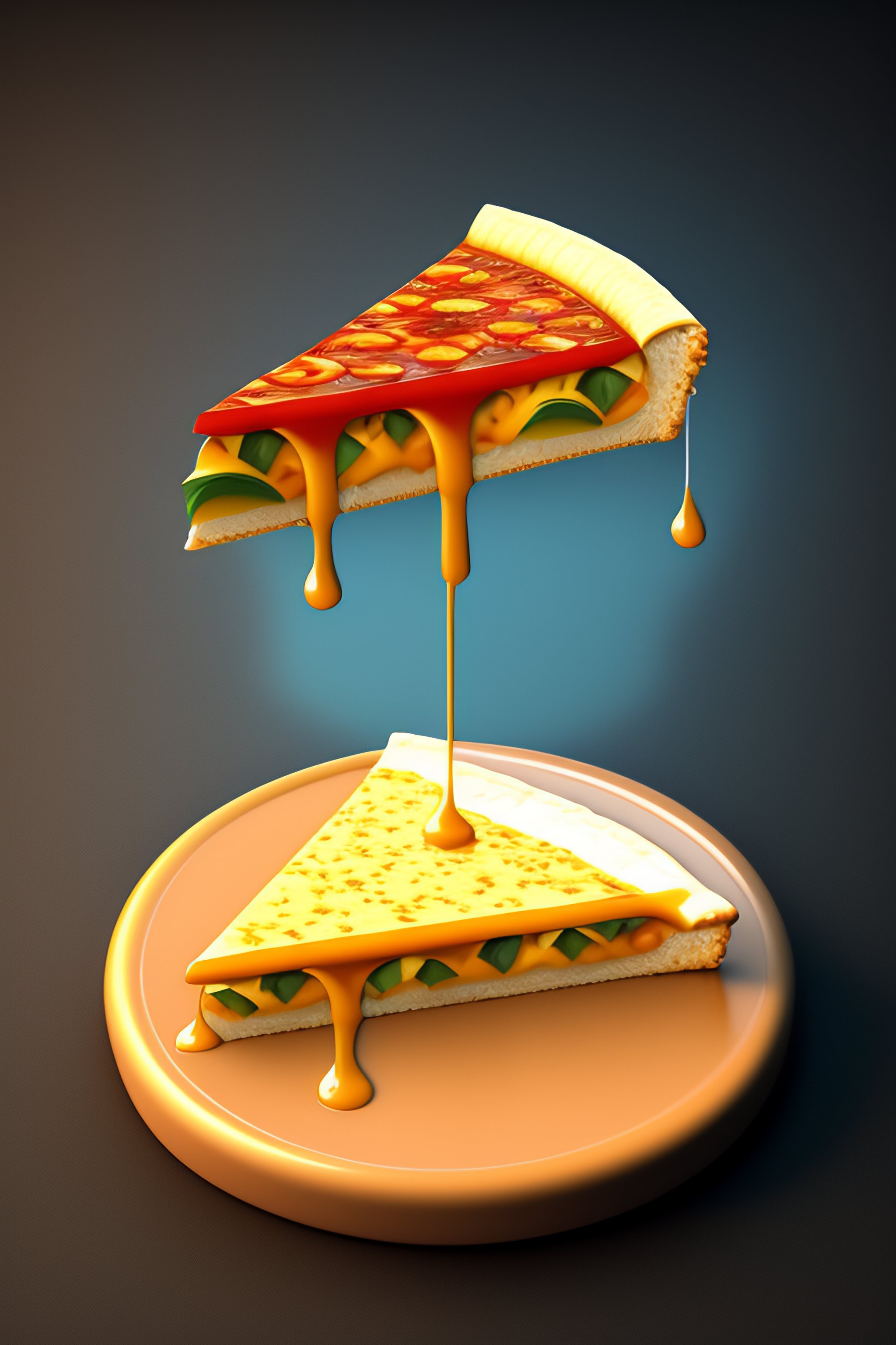 Lexica - 3d cartoon floating slice of pizza with dripping cheese and ...