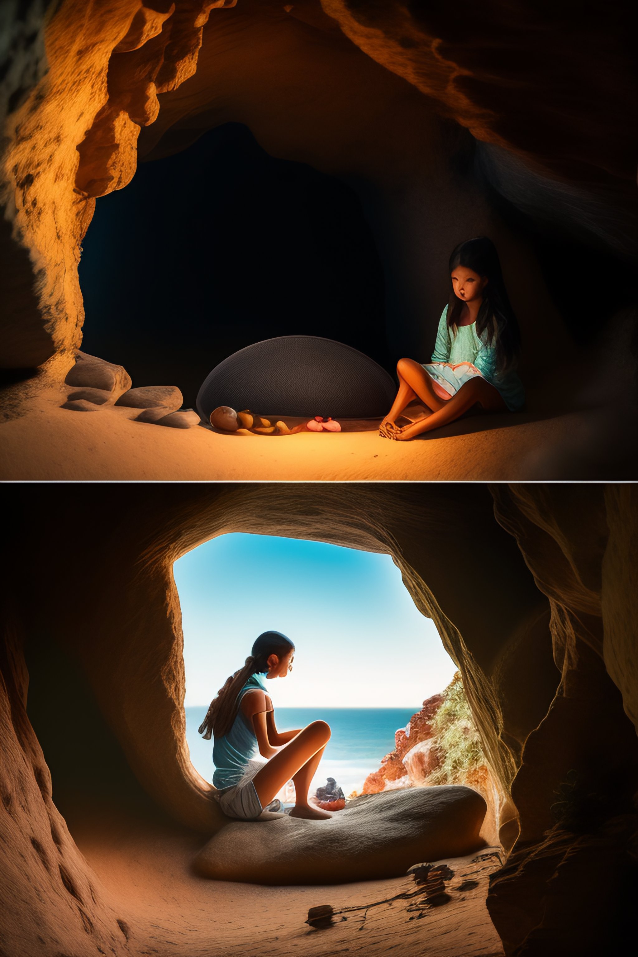 Lexica - Primitive girl sleeping in a cave